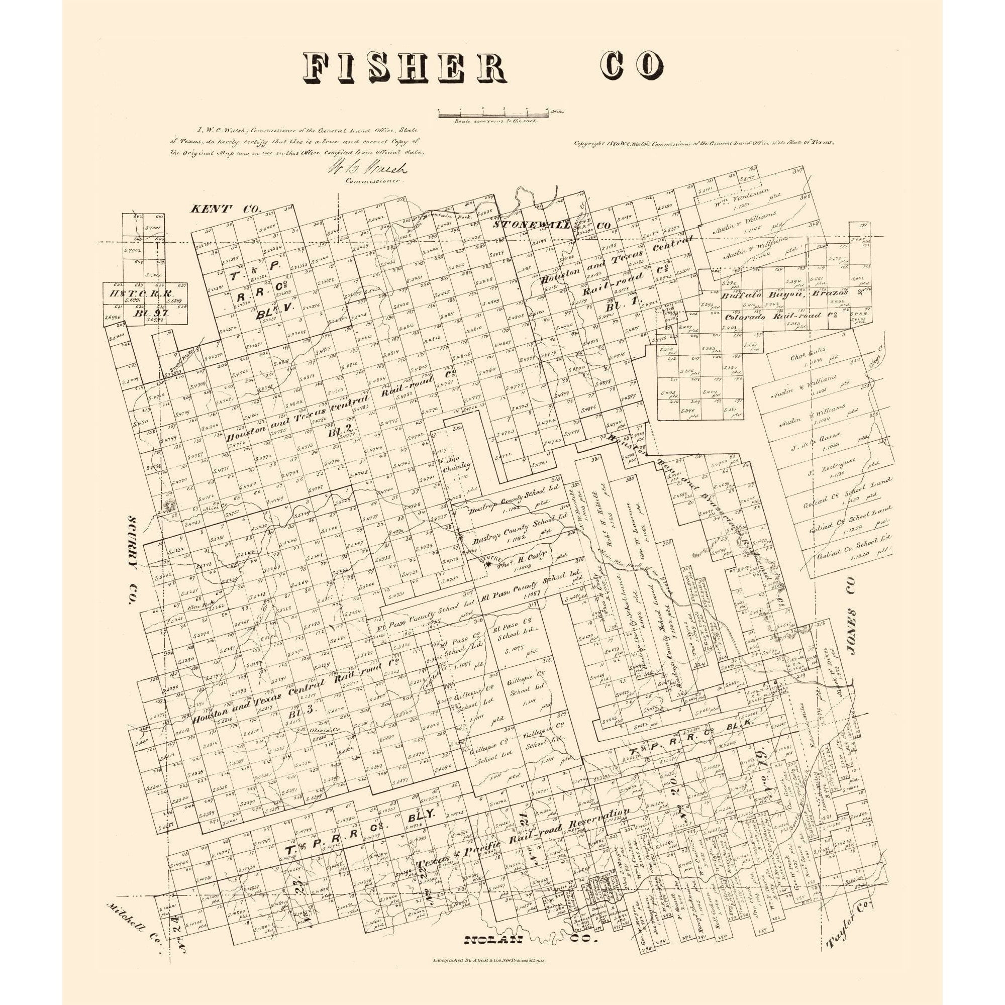 Historic County Map - Fisher County Texas - Walsh 1880 - 23 x 26.26 ...