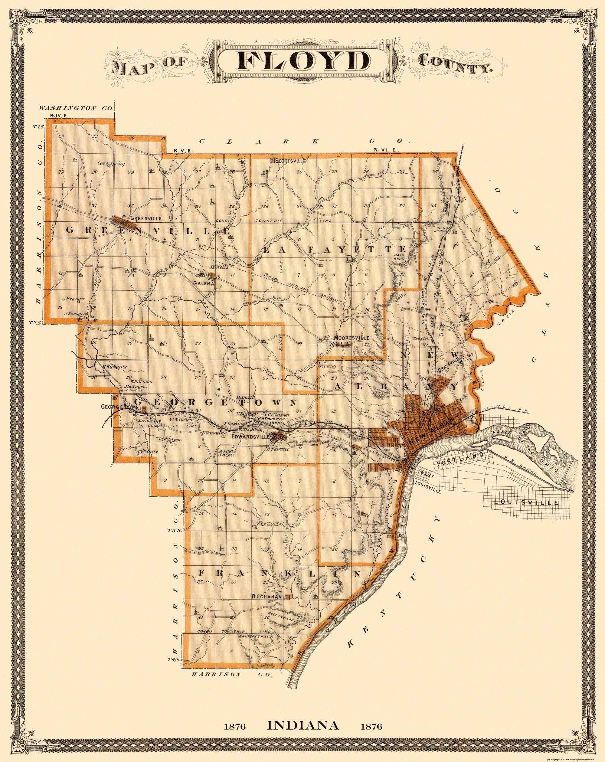 Historic County Map - Floyd County Indiana - Andreas 1876 - 23 x 29 ...