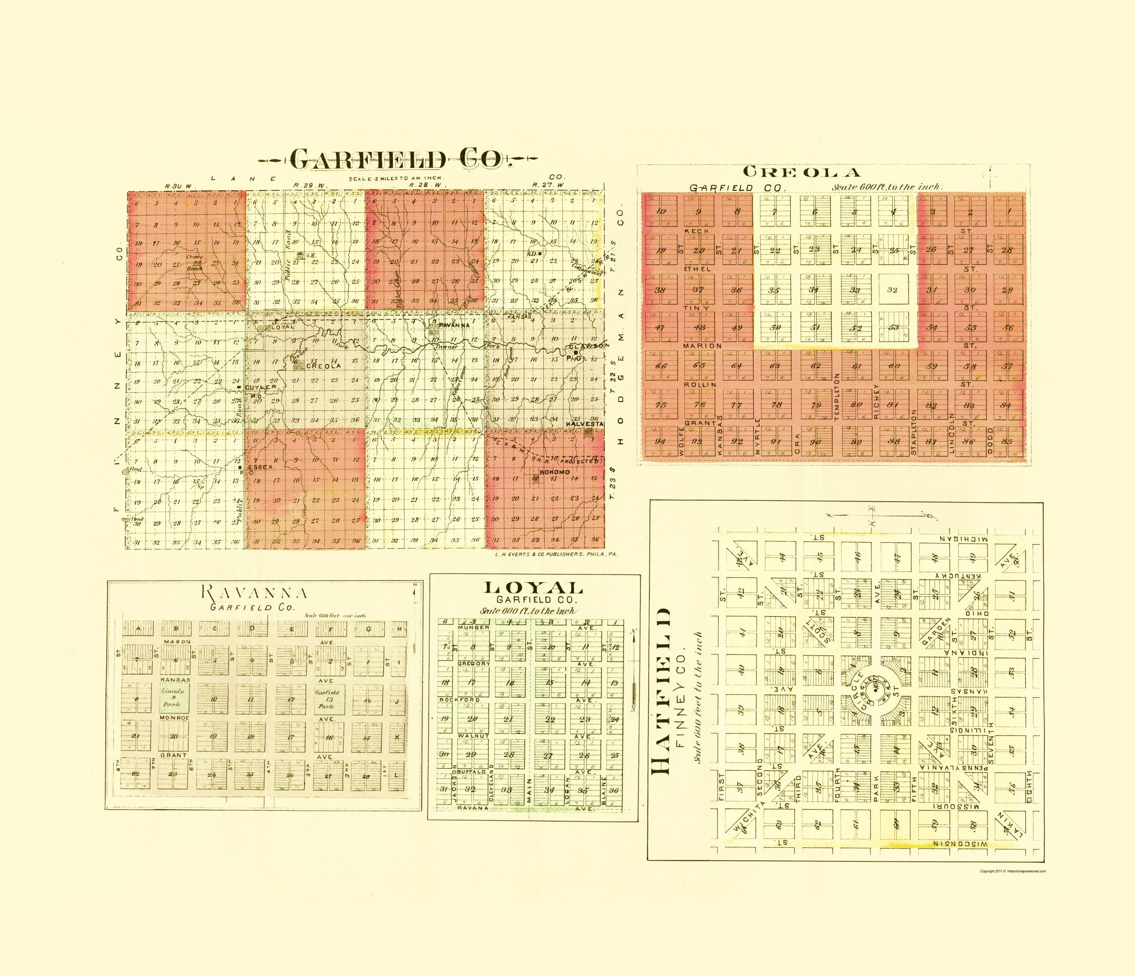 Historic County Map - Garfield County Kansas - Everts 1887 - Vintage ...