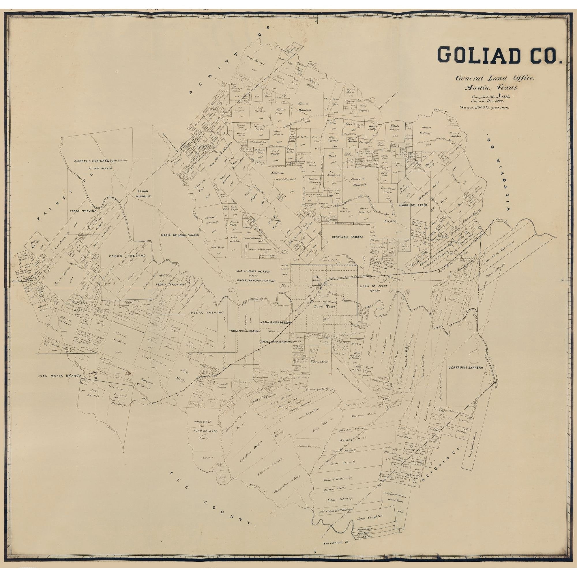 Historic County Map - Goliad County Texas - General Land Office 1896 ...