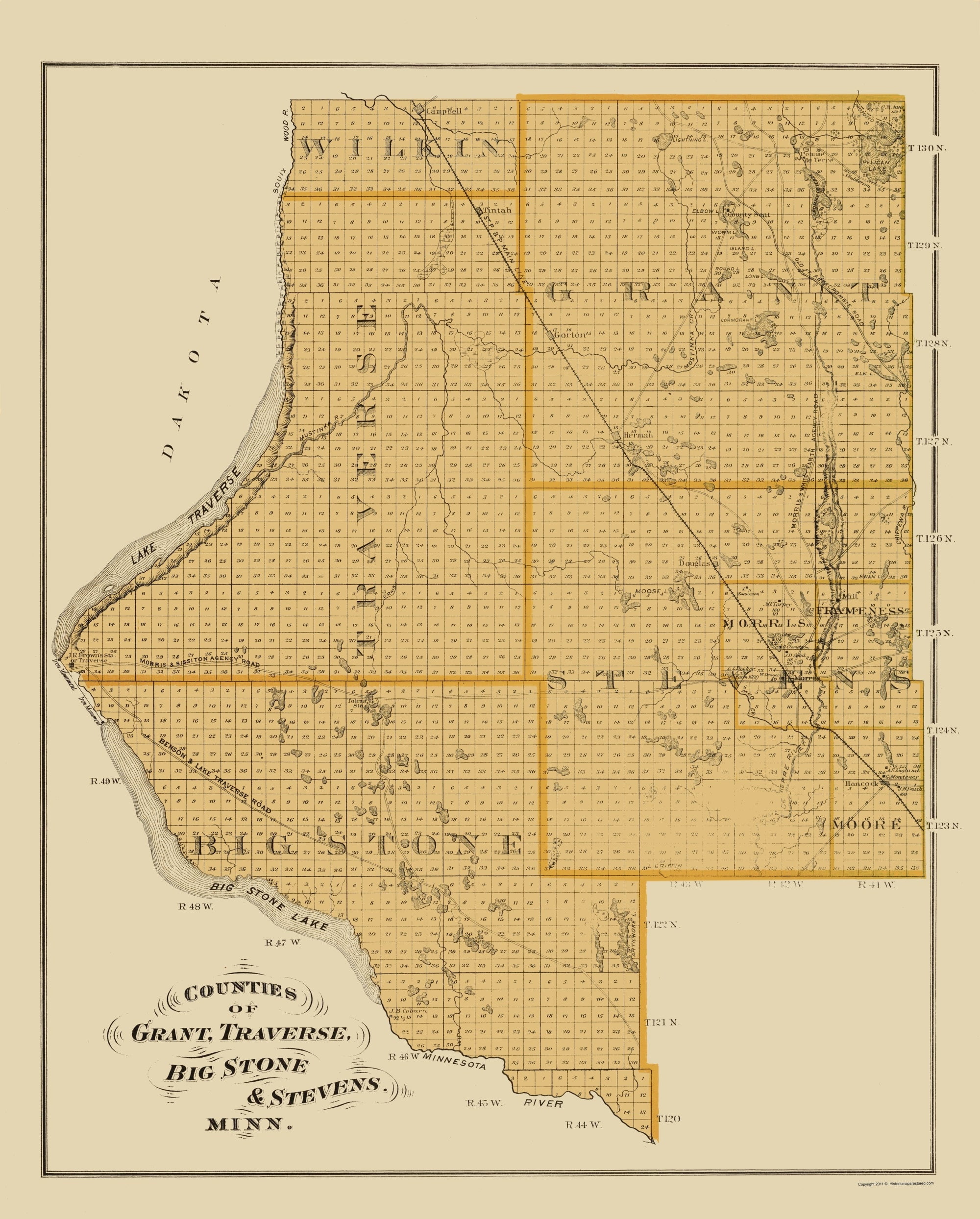 Historic County Map - Grant Traverse Big Stone Stevens Counties ...