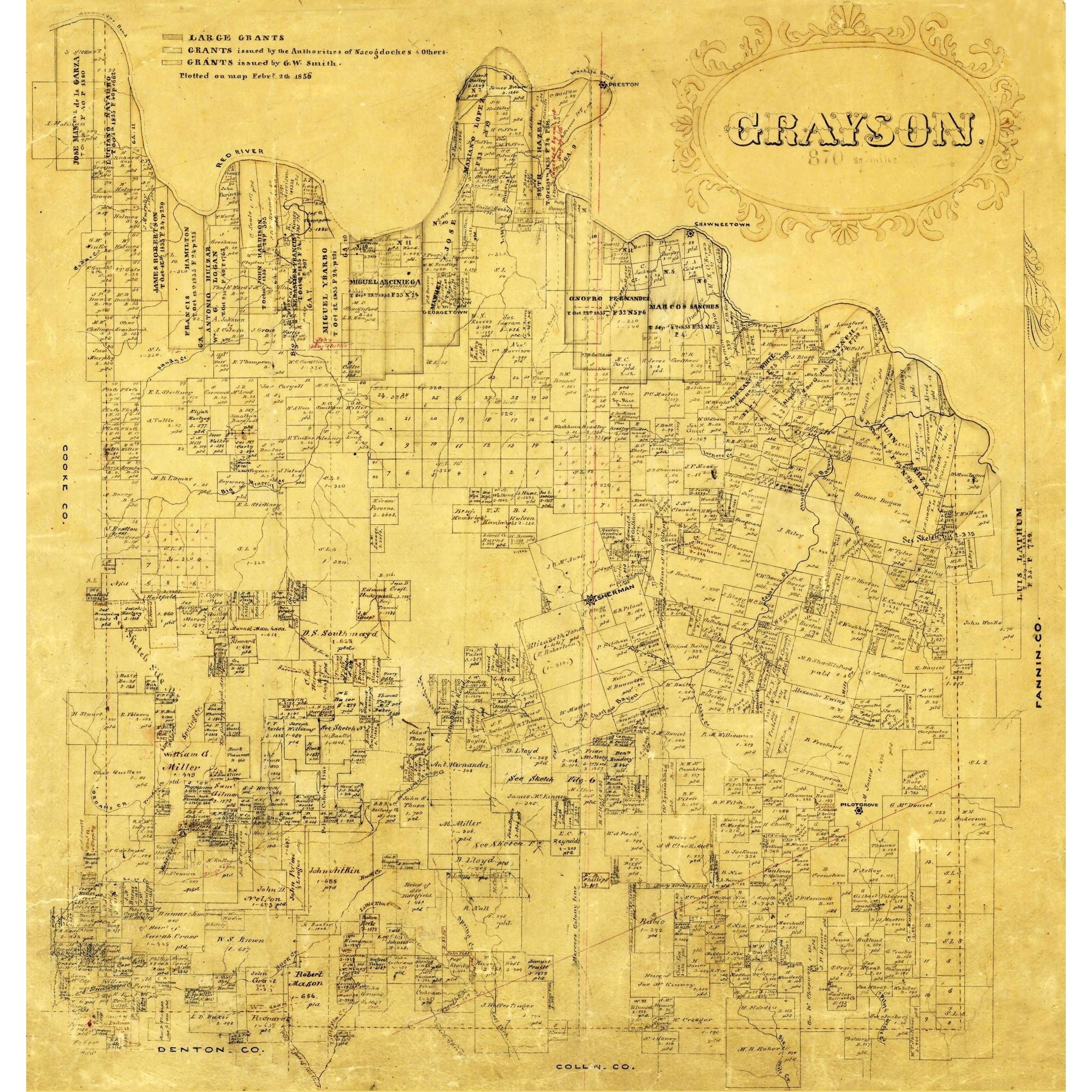 Historic County Map - Grayson County Texas - 1853 - 23 x 24.17 ...
