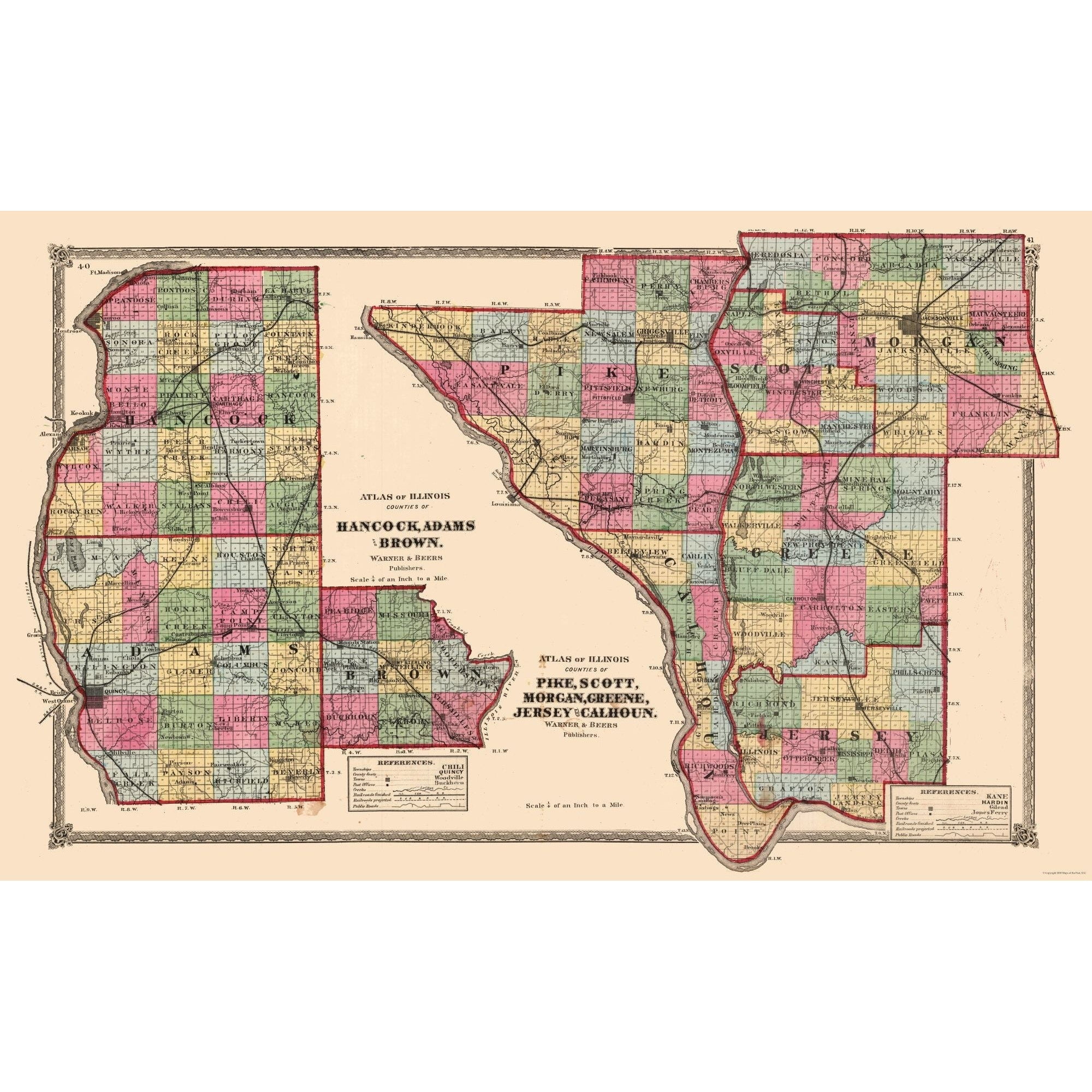 Historic County Map- Hancock Adams Brown Pike Illinois - Ogle 1910 ...