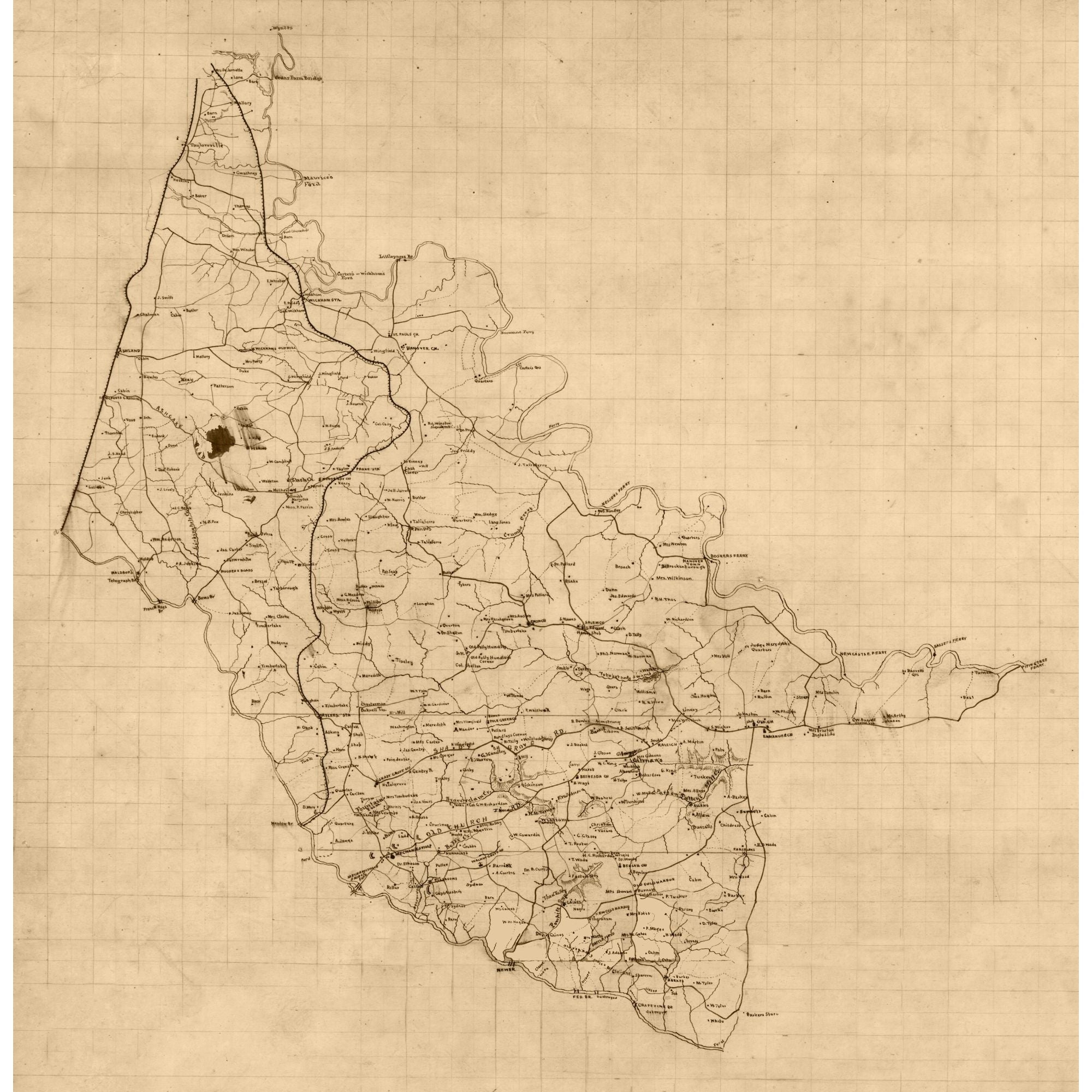 Historic County Map - Hanover County Virginia - 1860 x 23 x 23.57 ...