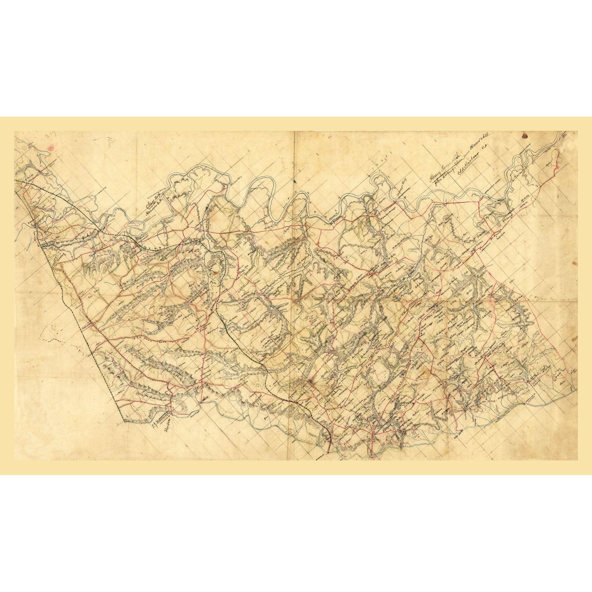 Historic County Map - Hanover County Virginia - Strong 1860 - 37.97 x ...
