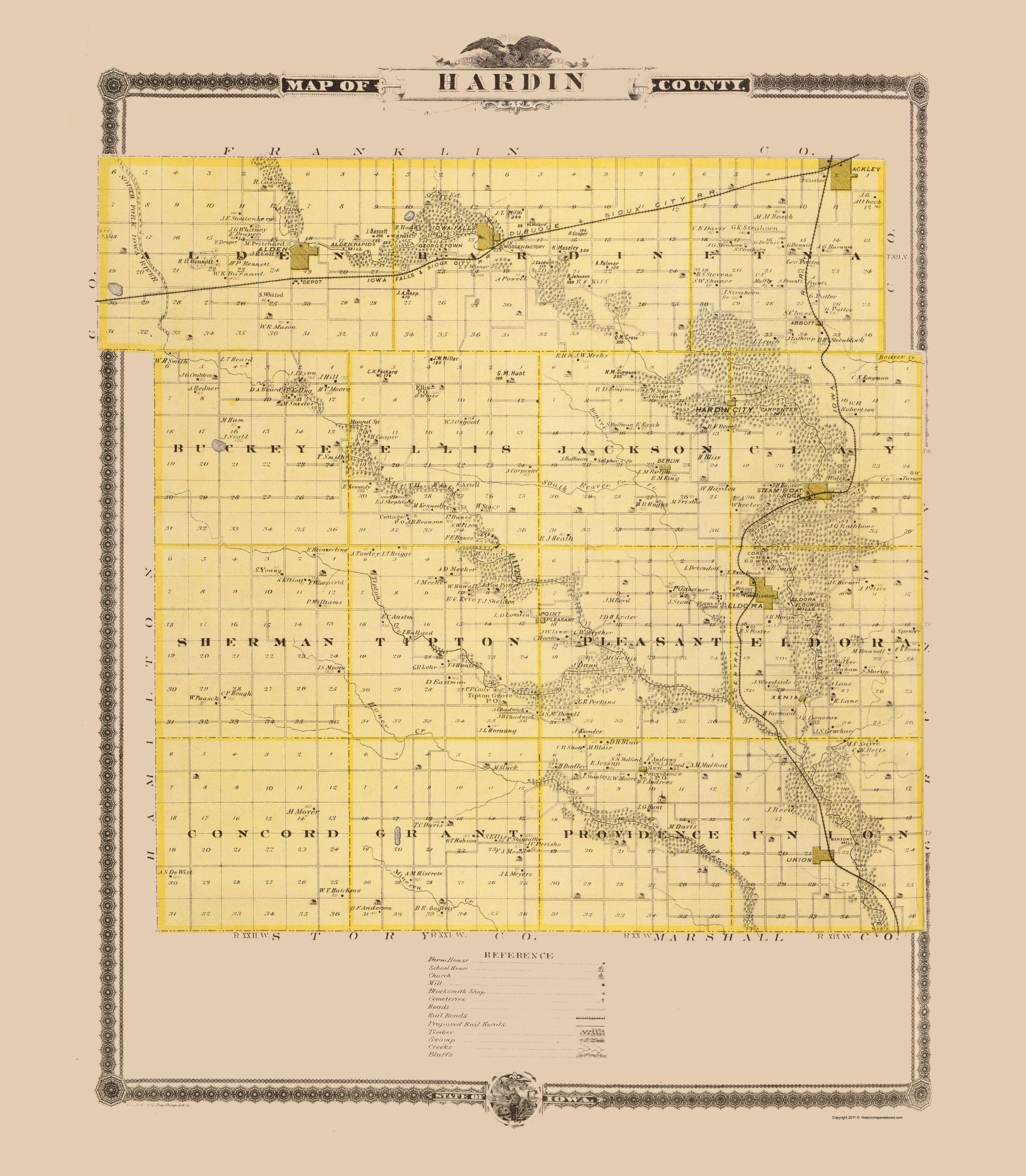 Historic County Map - Hardin County Iowa - Andreas 1874 - 23 x 26.36 ...