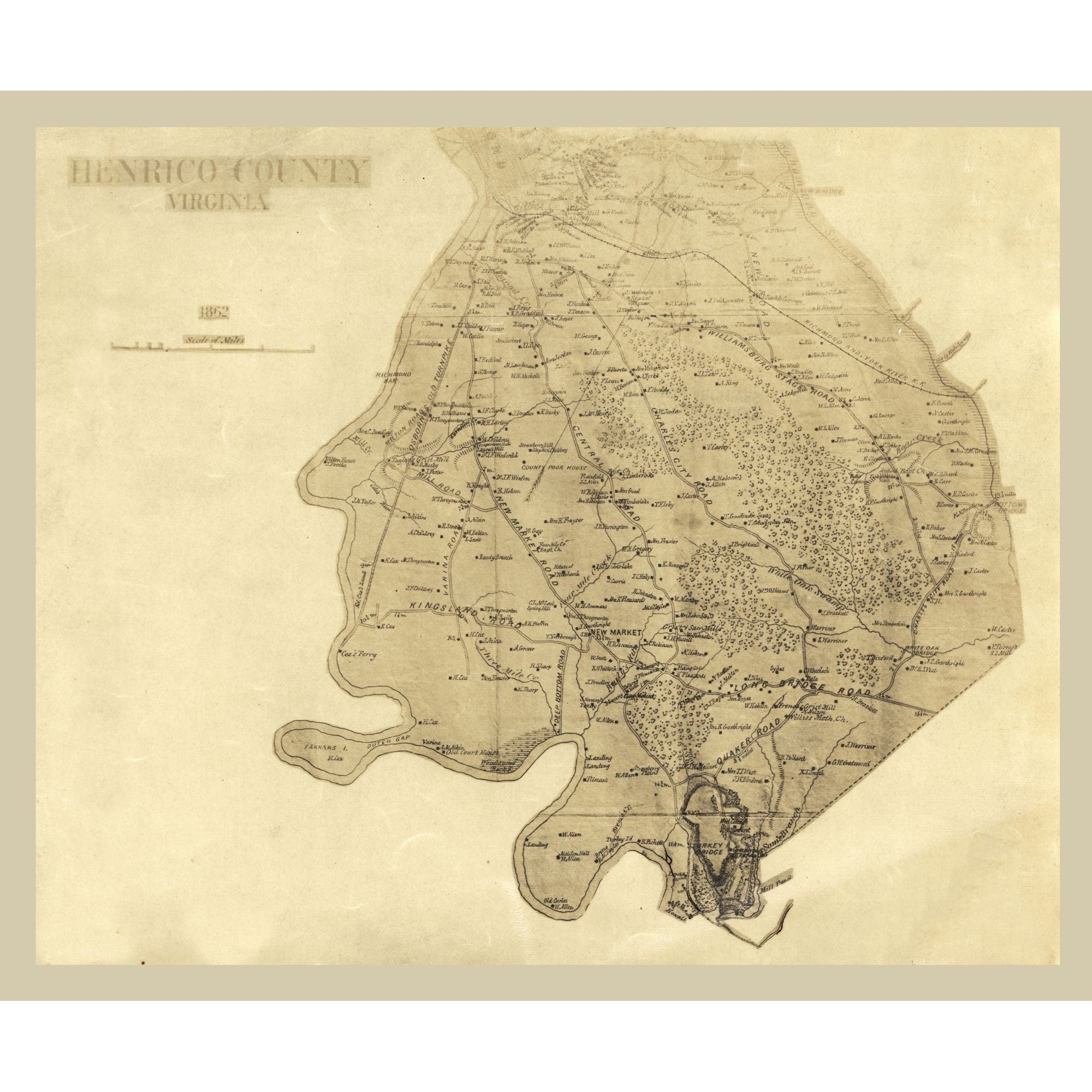 Historic County Map - Henrico County Virginia - 1862 - 27.59 x 23 ...