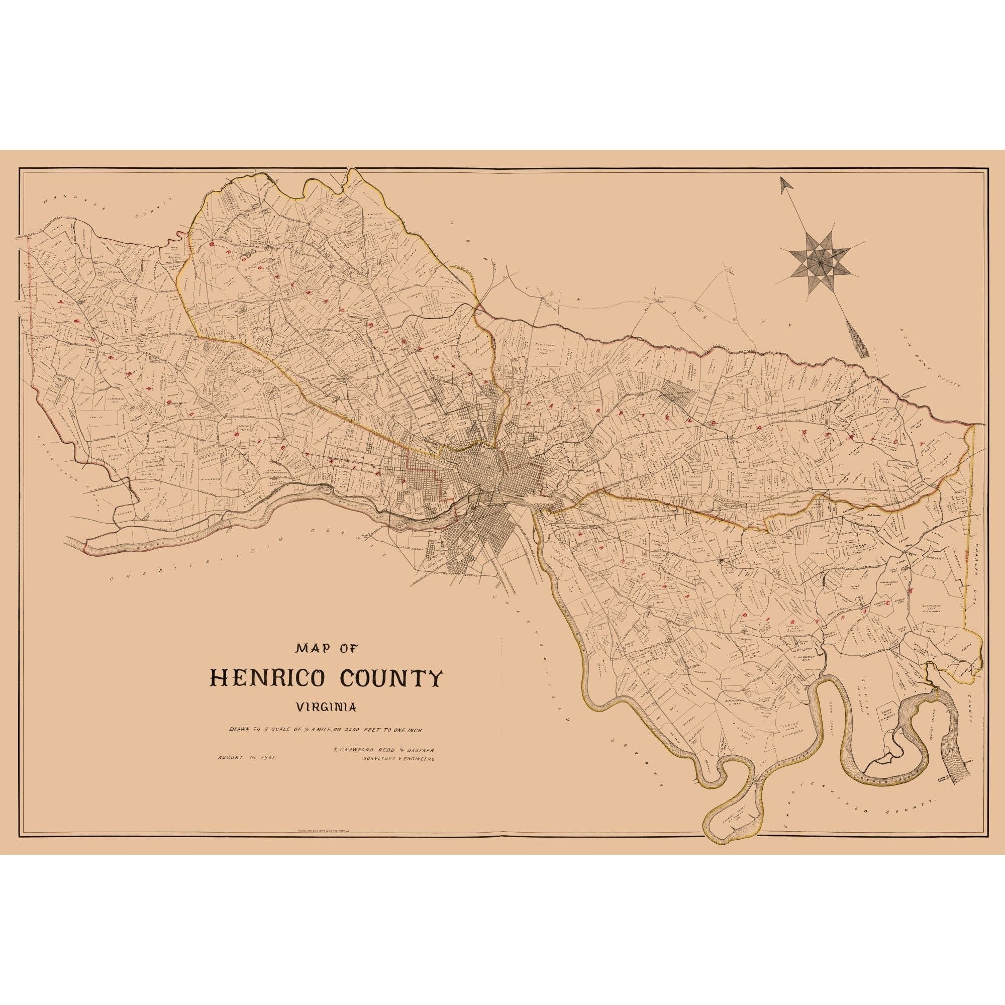 Historic County Map - Henrico County Virginia - Crawford 1901 - 32.79 x ...