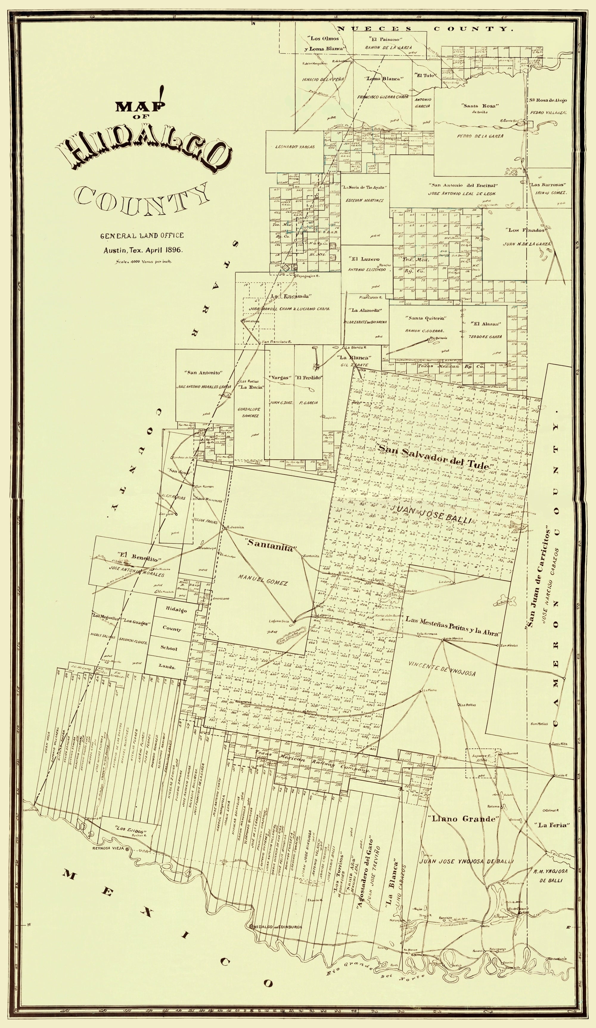 Historic County Map - Hidalgo County Texas - General Land Office 1896 ...