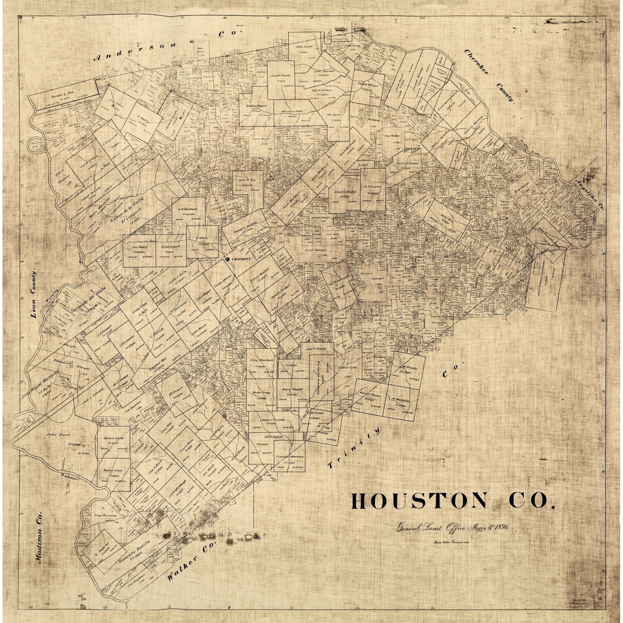 Historic County Map - Houston County Texas - General Land Office 1896 ...