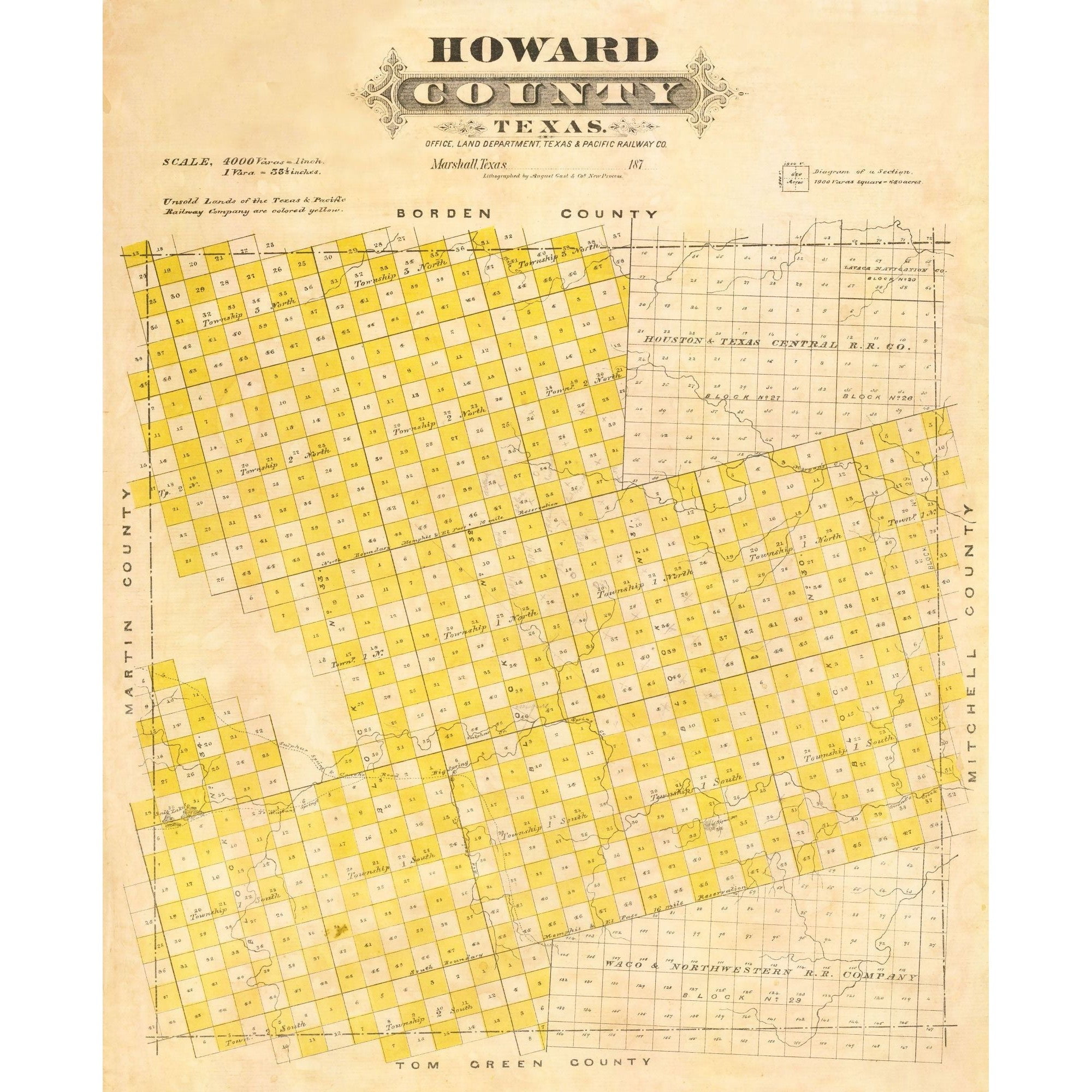 Historic County Map - Howard County Texas - Marshall 1870 - 23 x 28.34 - Vintage Wall Art ...