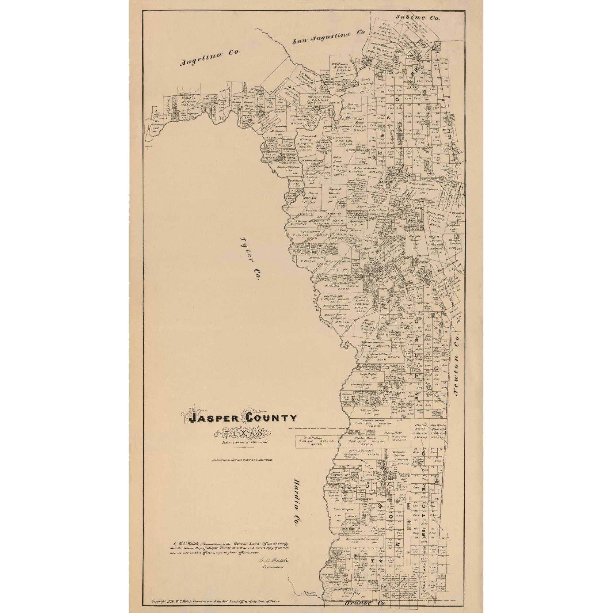 Historic County Map - Jasper County Texas - Walsh 1879 - 23 x 39.83 ...