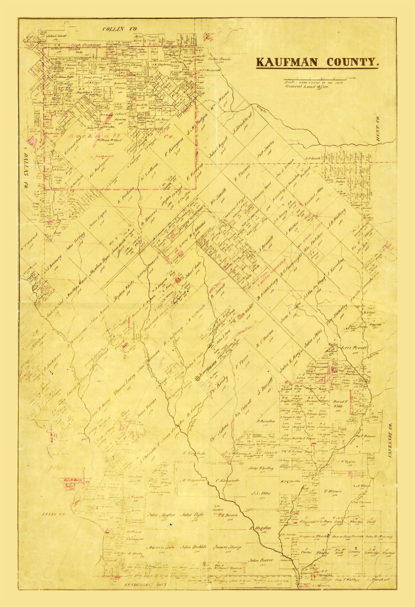 Historic County Map - Kaufman County Texas - General Land Office 1871 ...