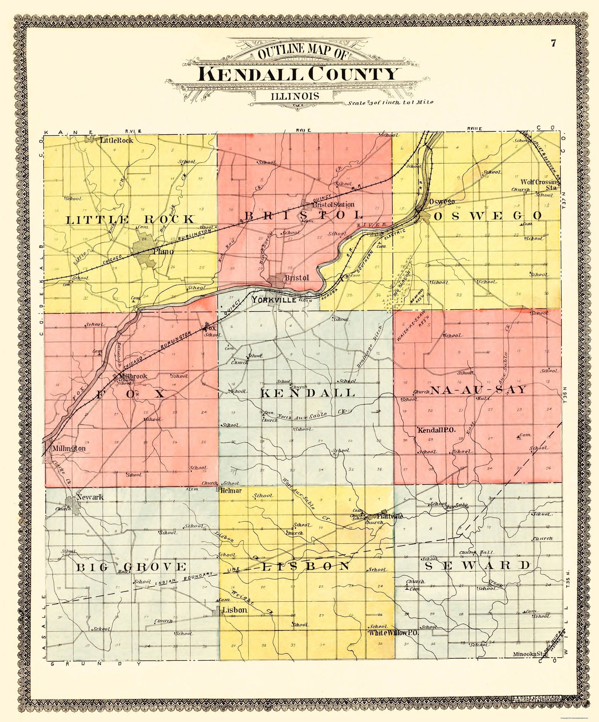 Historic County Map - Kendall County Illinois - Ogle 1903 - 23 x 27.70 ...