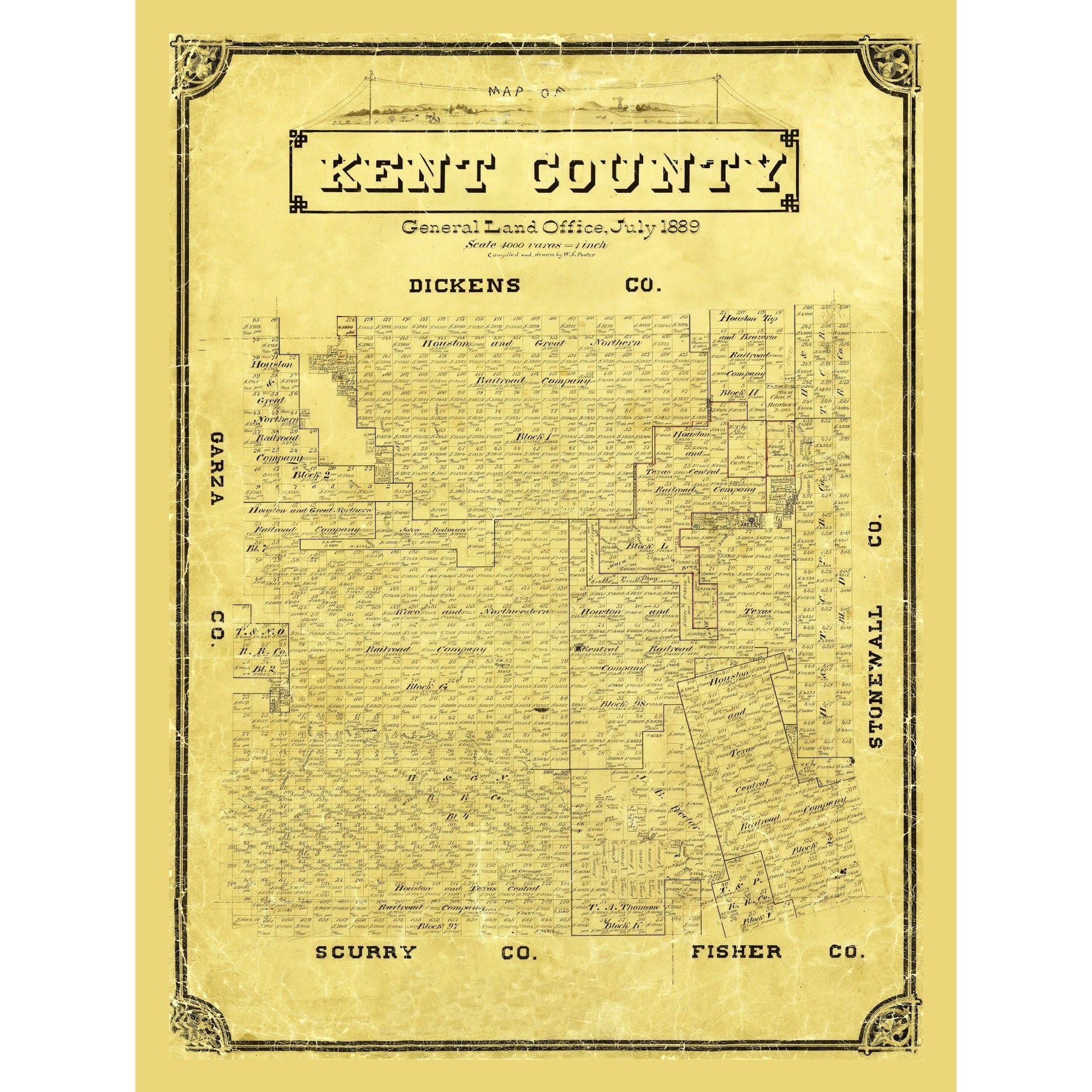 Historic County Map - Kent County Texas - Porter 1889 - Vintage Wall ...