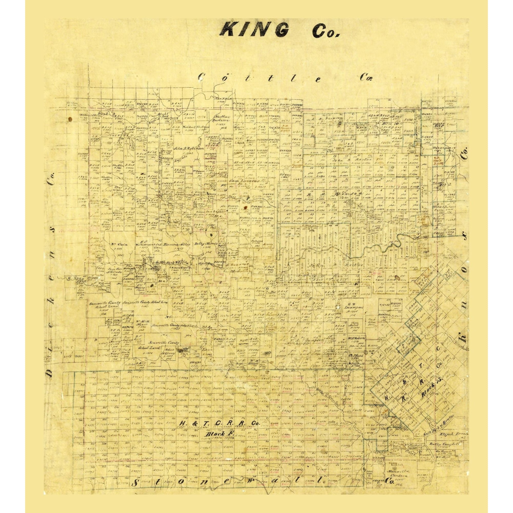 Historic County Map - King County Texas - General Land Office - 23 x 25 ...