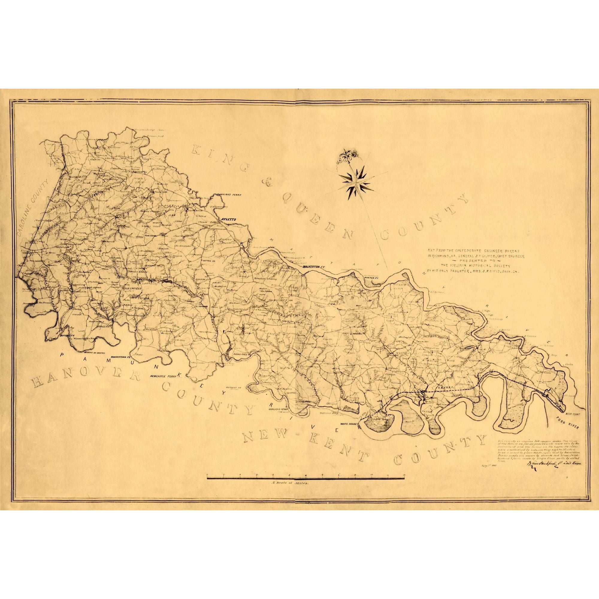Historic County Map - King William County Virginia - Gilmer 1865 - 32. ...