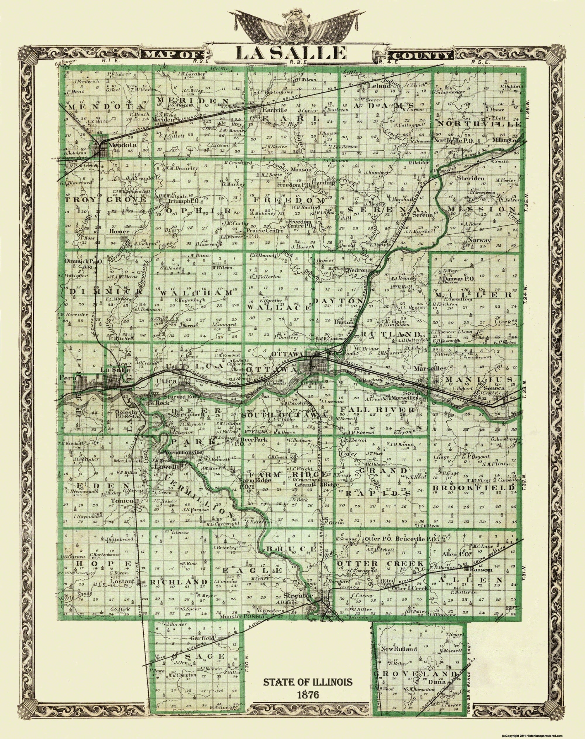 Historic County Map - La Salle County Illinois - Warner 1876 - 23 x 29. ...