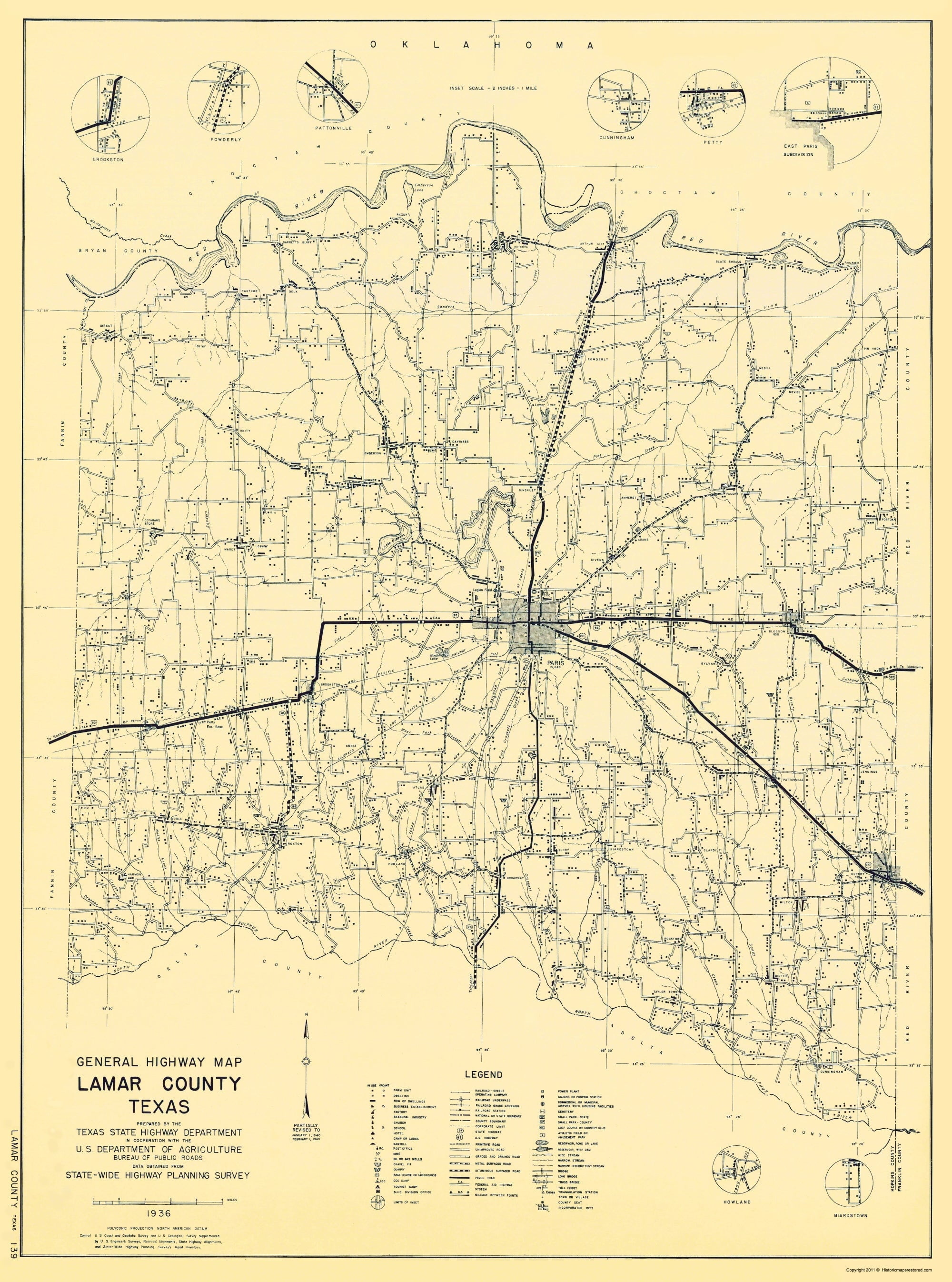 Historic County Map - Lamar County Texas - Highway Department 1936 - 23 ...