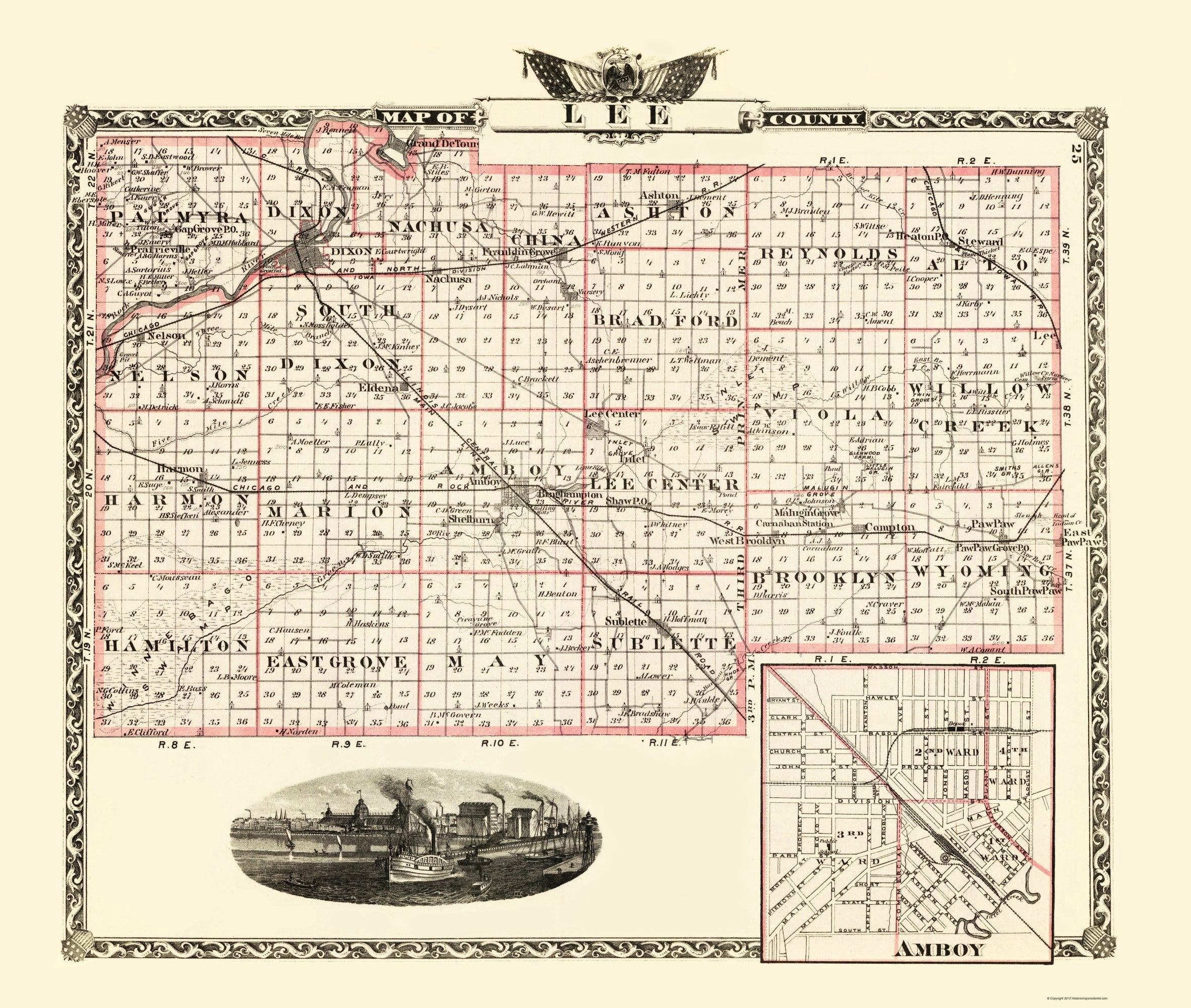 Historic County Map - Lee County Illinois - Warner 1870 - 23 x 27.17 ...