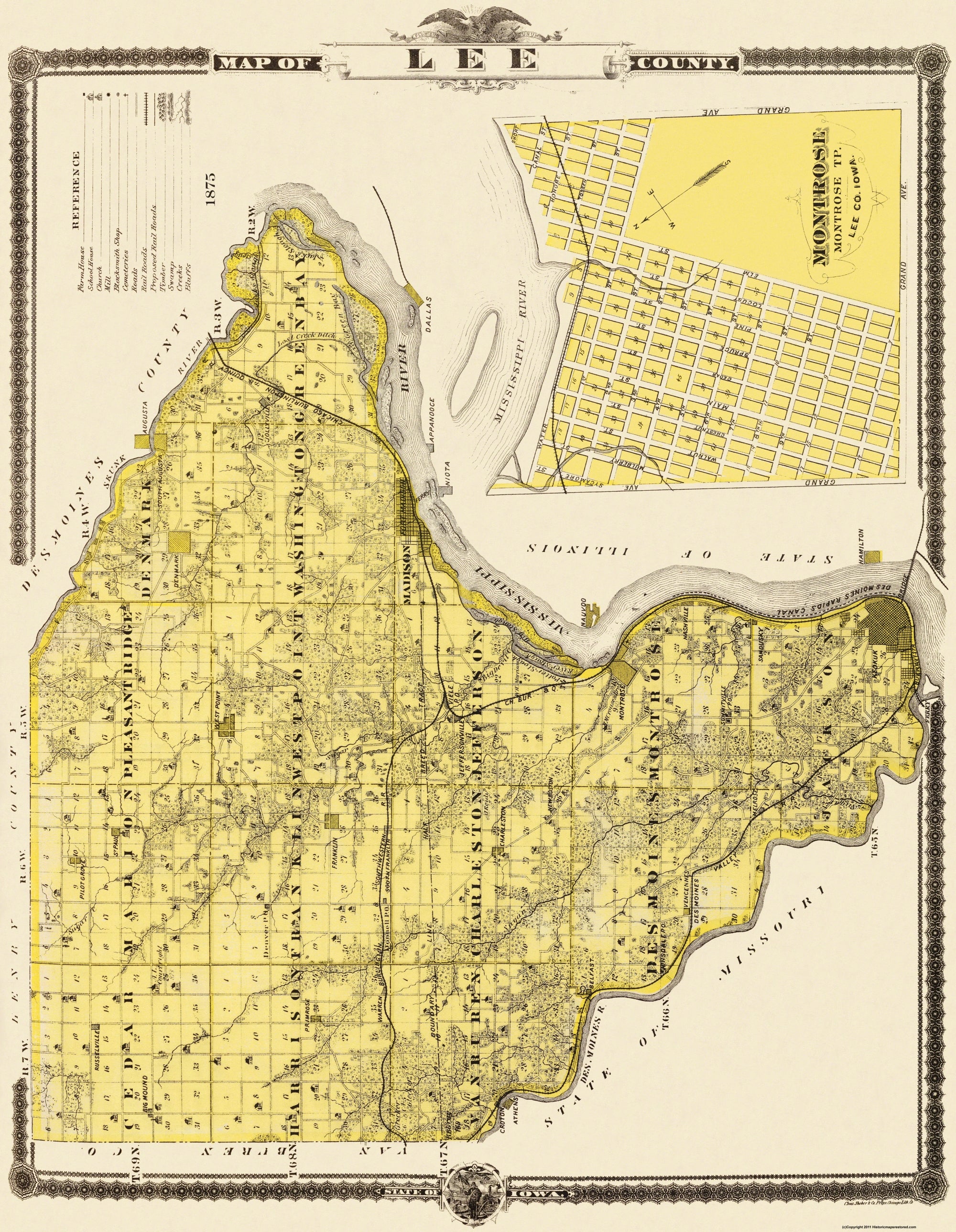 Historic County Map - Lee County Iowa - Shober 1875 - 23 x 29.63 ...