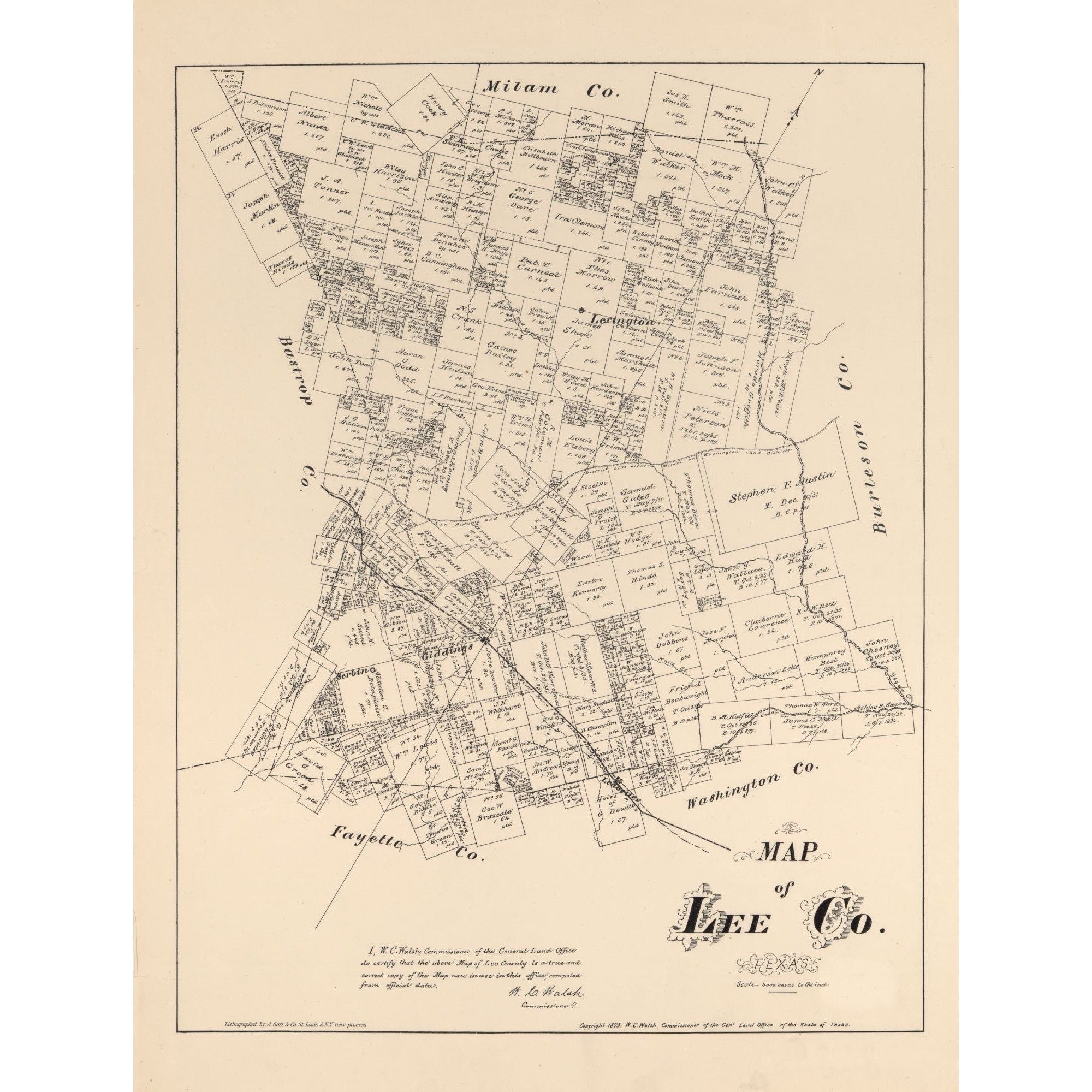 Historic County Map - Lee County Texas - Walsh 1879 - 23 x 30..42 - Vintage Wall Art - Walmart.com