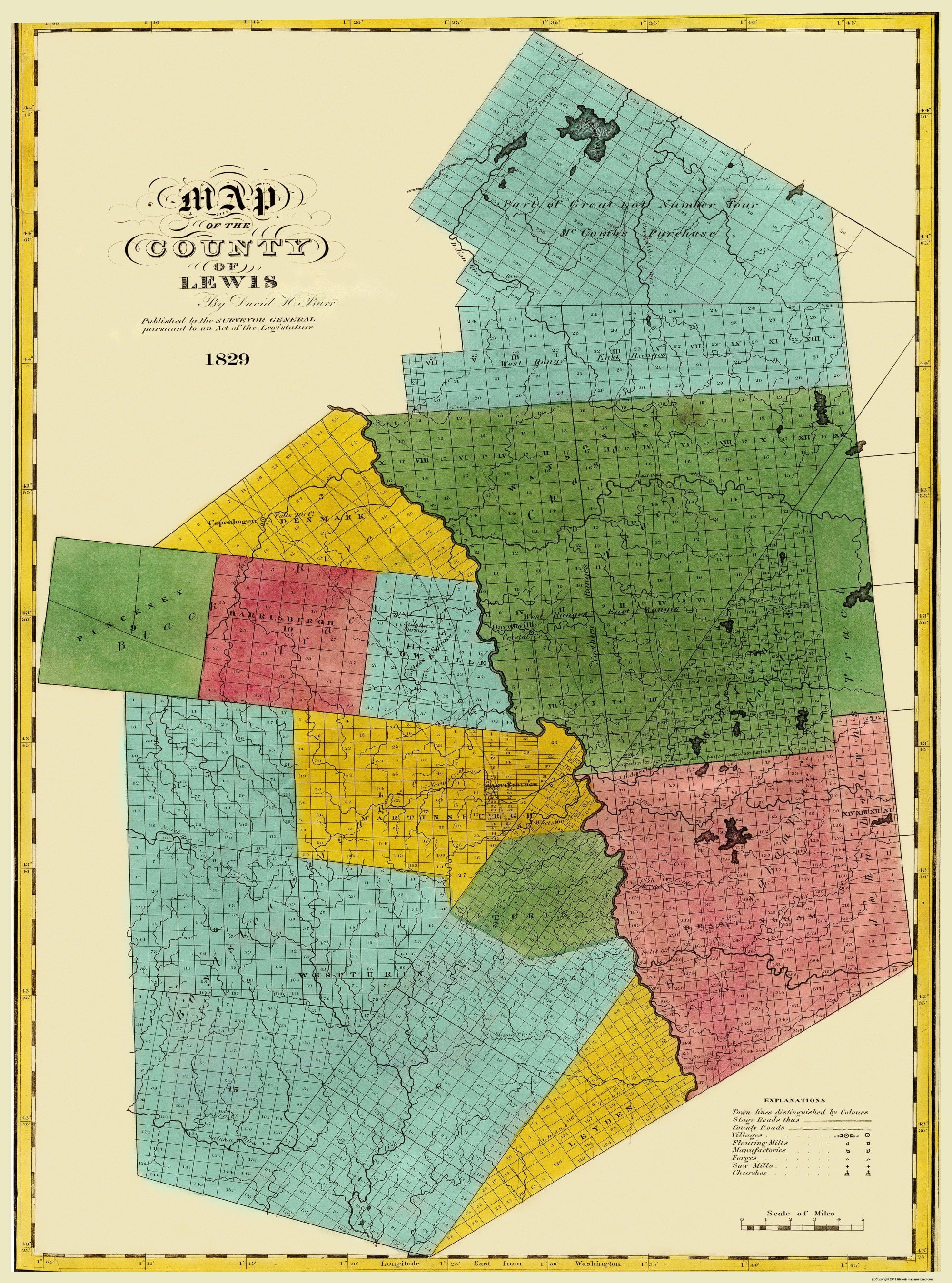 Historic County Map - Lewis County New York - Burr 1829 - 23 x 31 ...