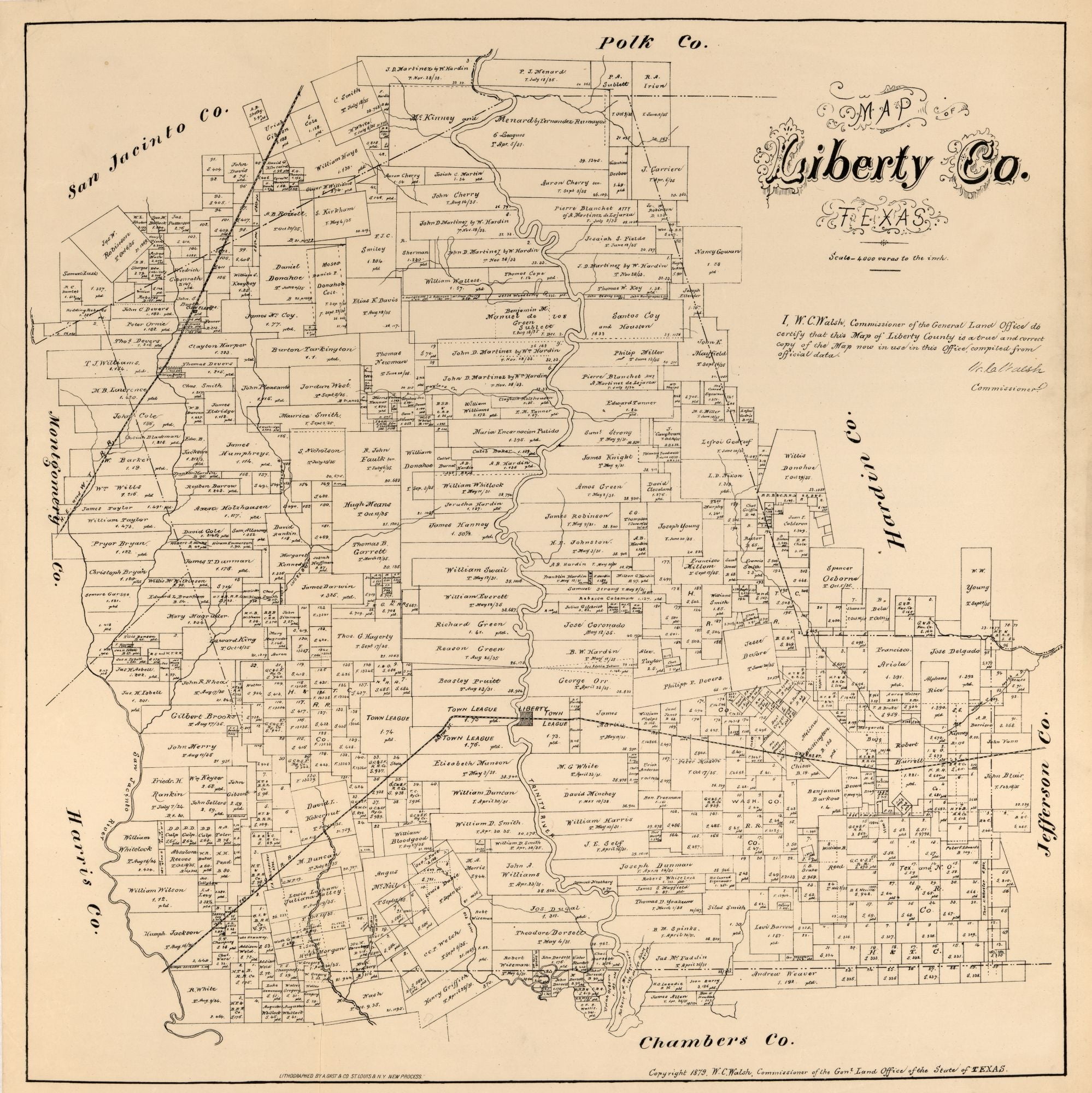 Historic County Map - Liberty County Texas - Walsh 1879 - 23 x 23.03 ...