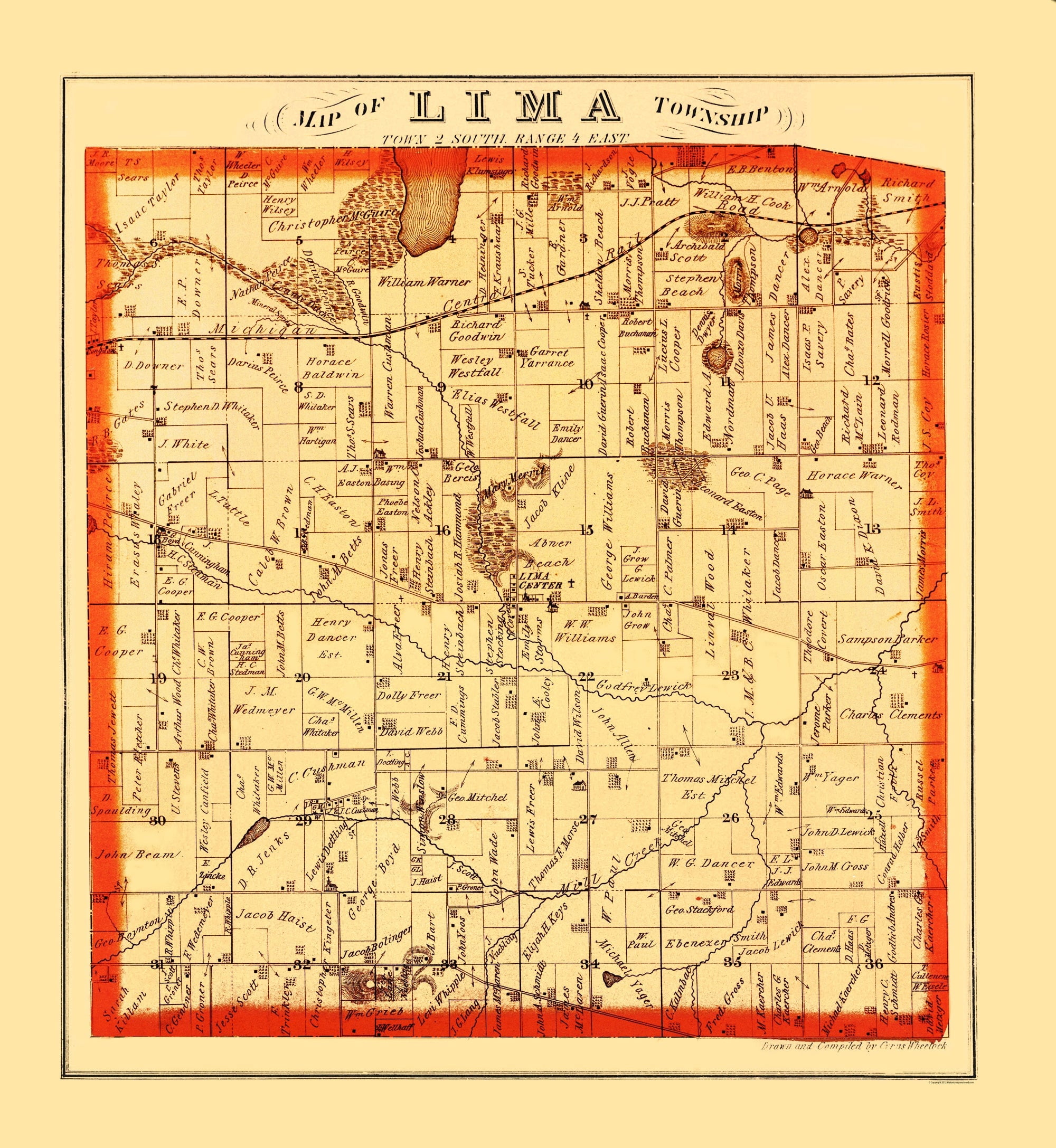 Historic County Map - Lima County Michigan - Everts 1874 - Vintage Wall ...