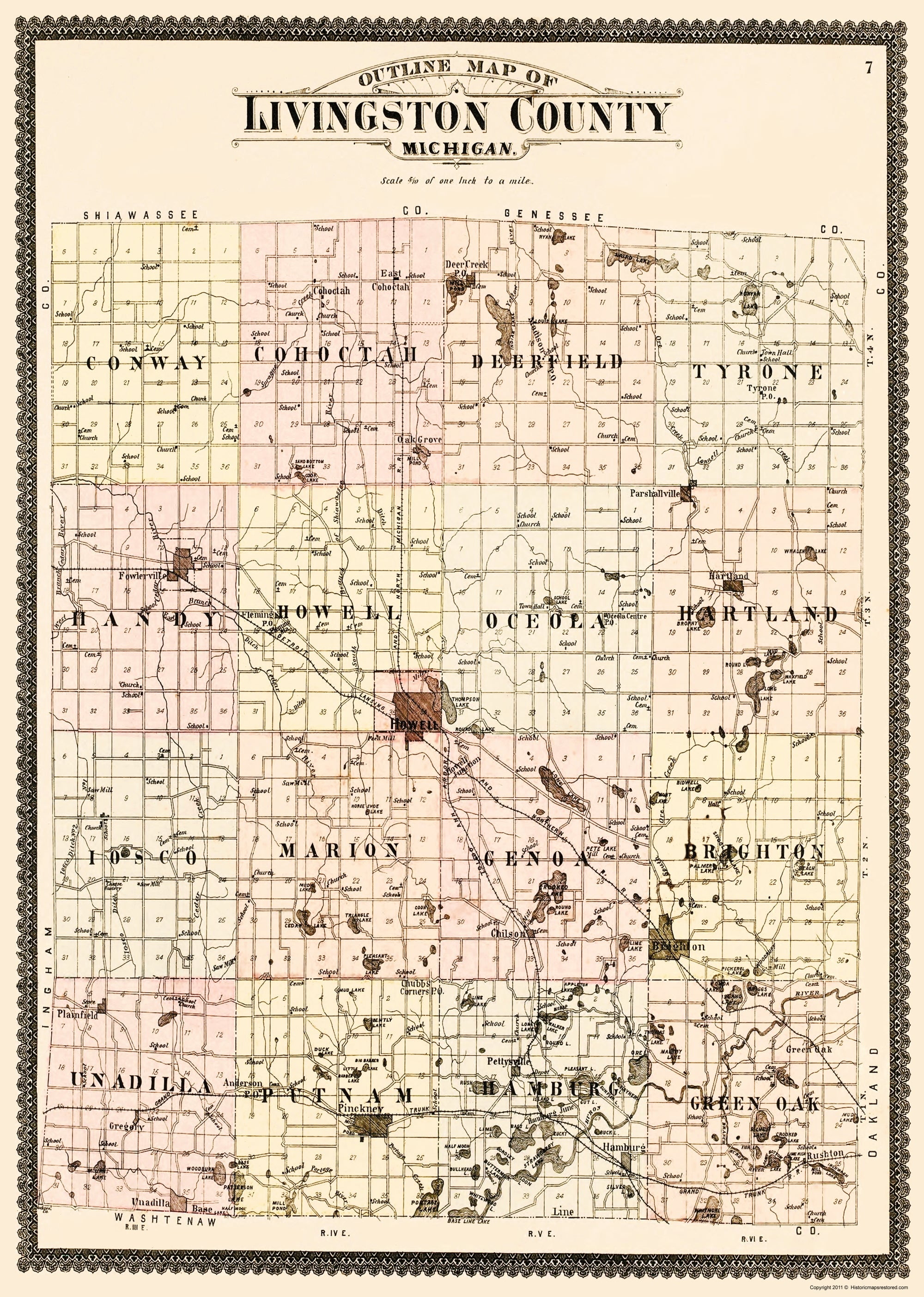 Historic County Map - Livingston County Michigan - Ogle 1895 - 23 x 32. ...