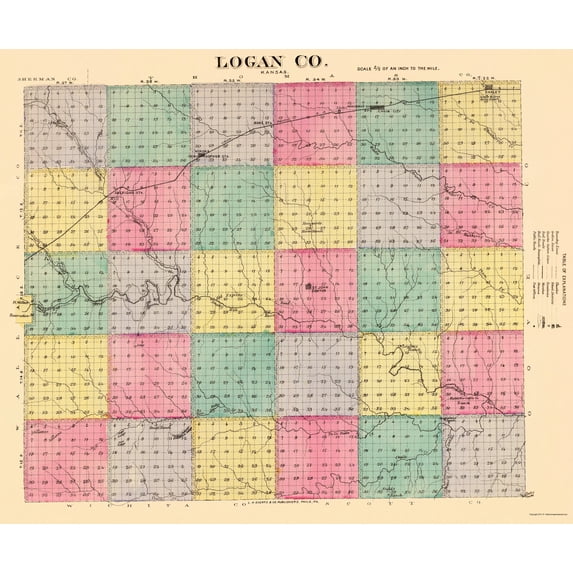 Historic County Map - Logan County Kansas - Everts 1887 - 23 x 27.72 ...