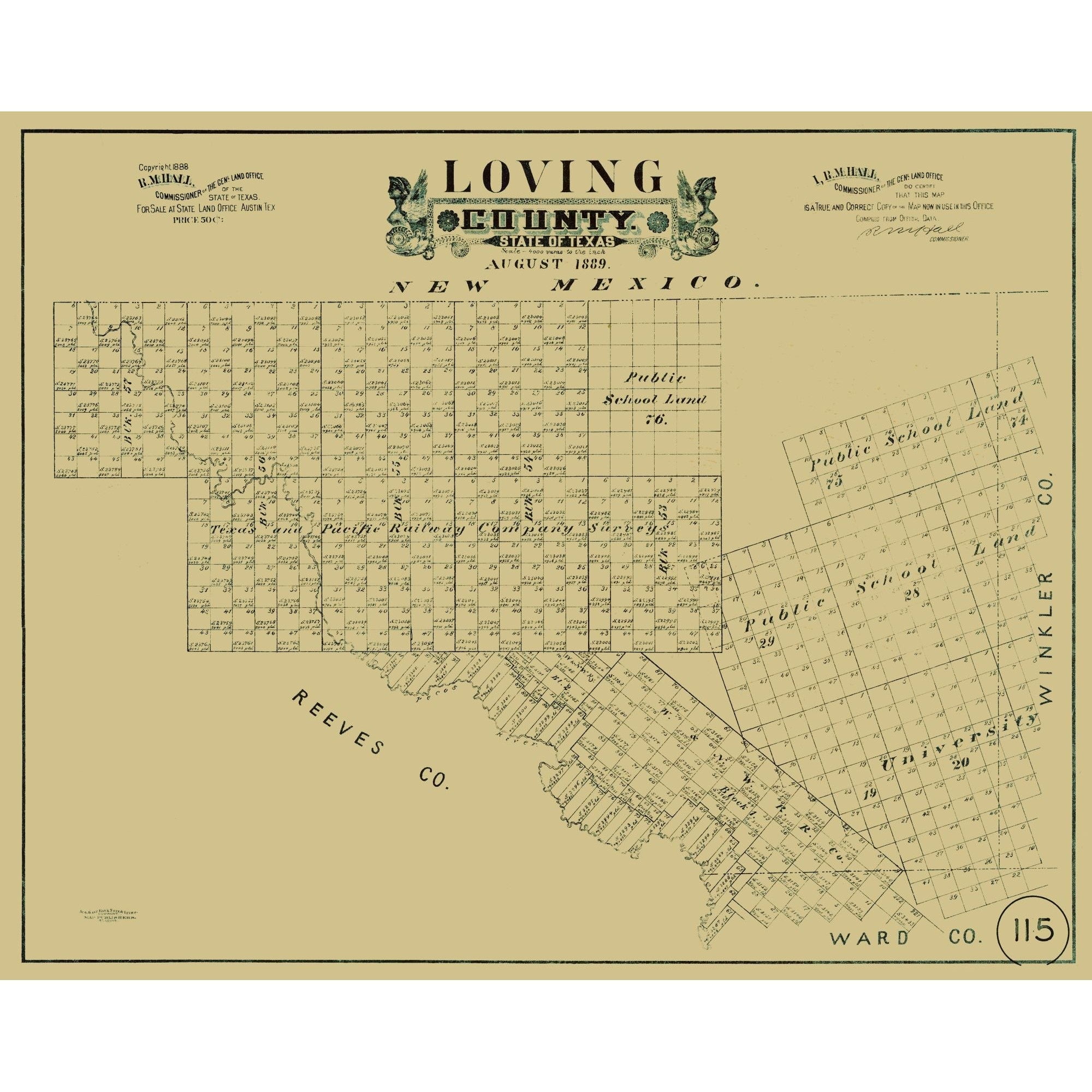 Historic County Map - Loving County Texas - Hall 1889 - 23 x 28.91 ...