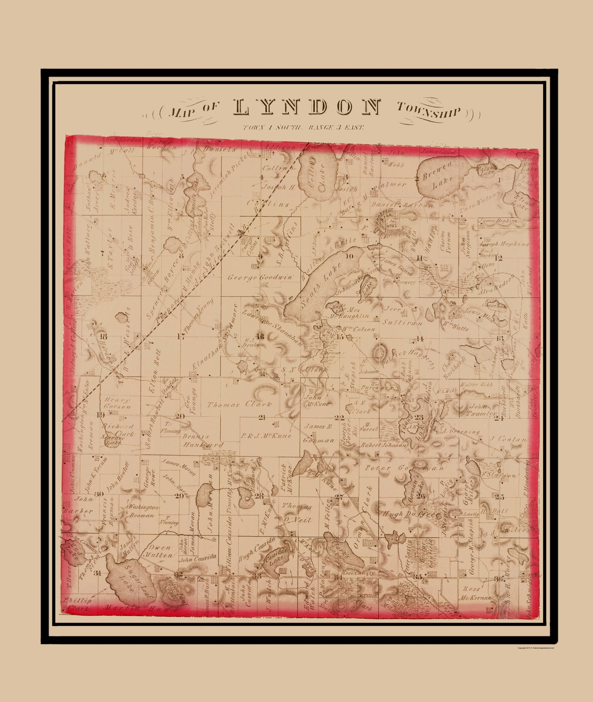 Historic County Map - Lyndon County Michigan - Everts 1874 - 23 x 27.22 ...