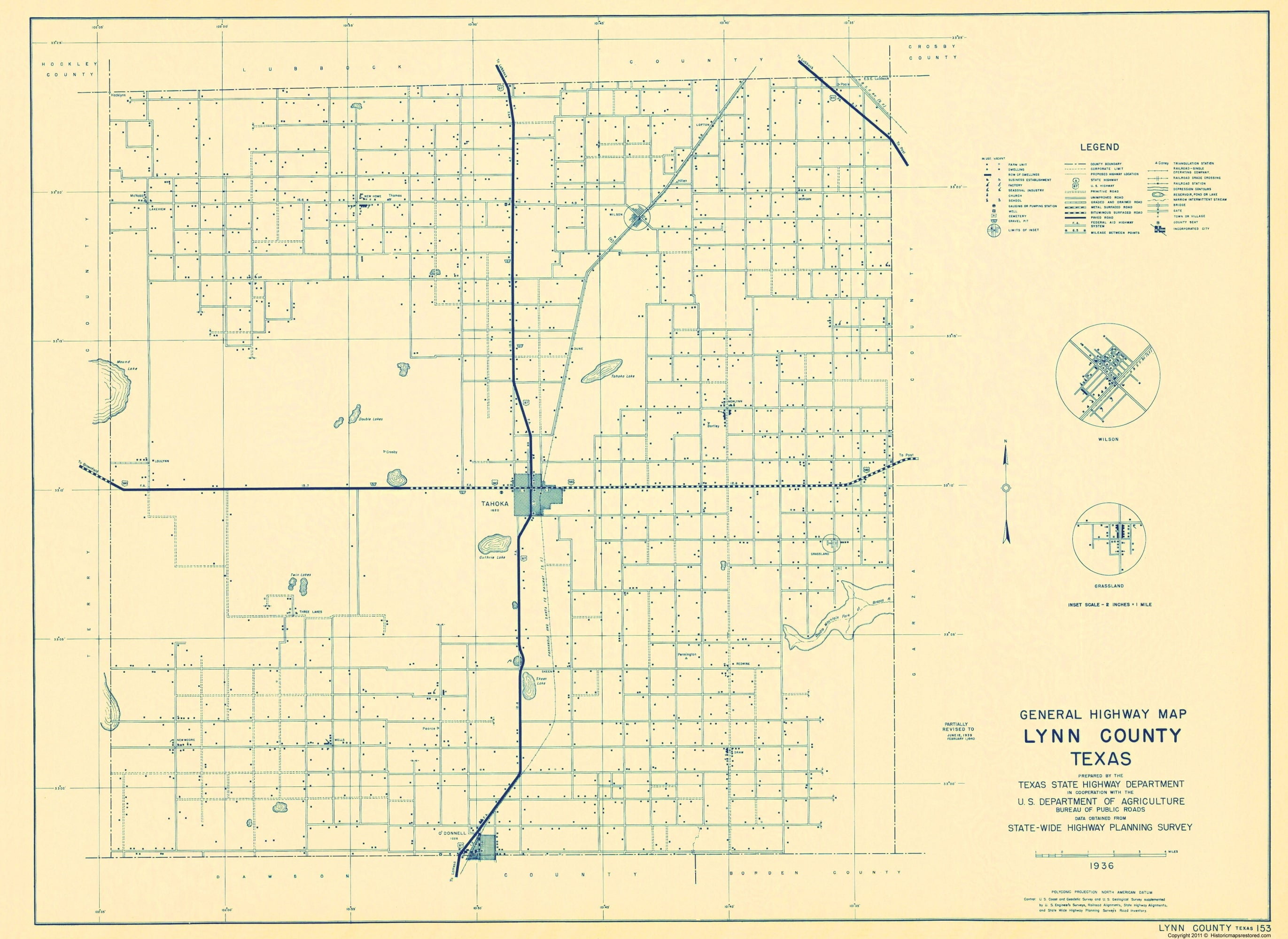 Historic County Map - Lynn County Texas - Highway Department 1936 ...