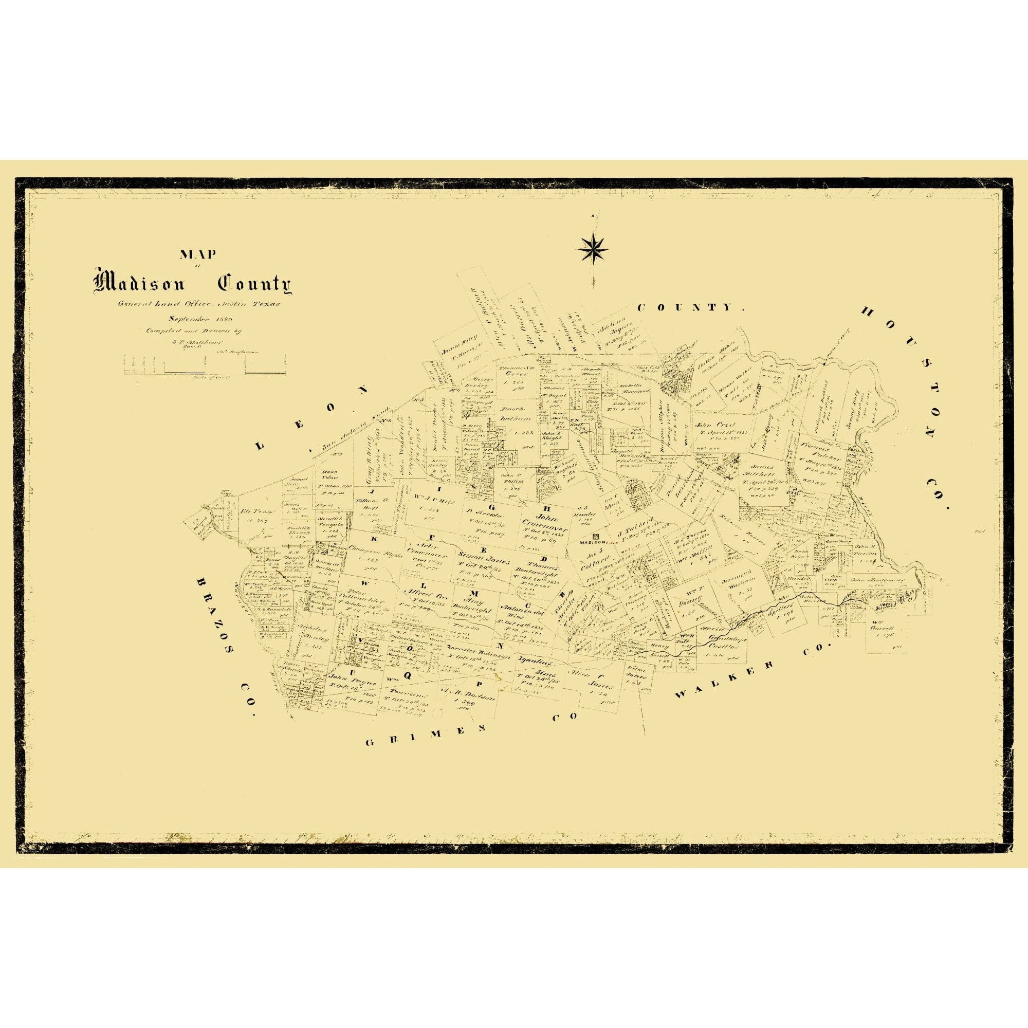Historic County Map- Madison County Texas - Matthews 1880 - WallArt ...