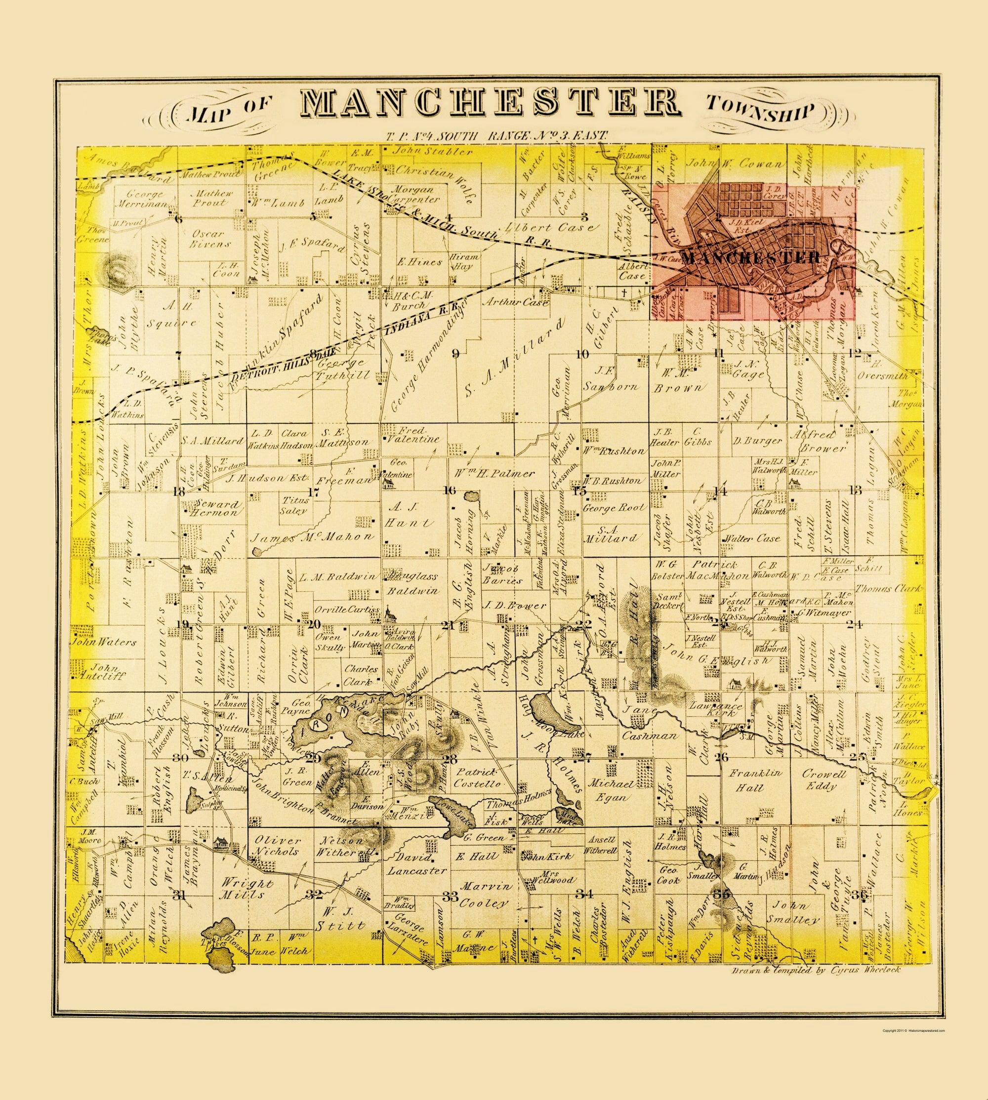 Historic County Map - Manchester County Michigan - Everts 1874 ...