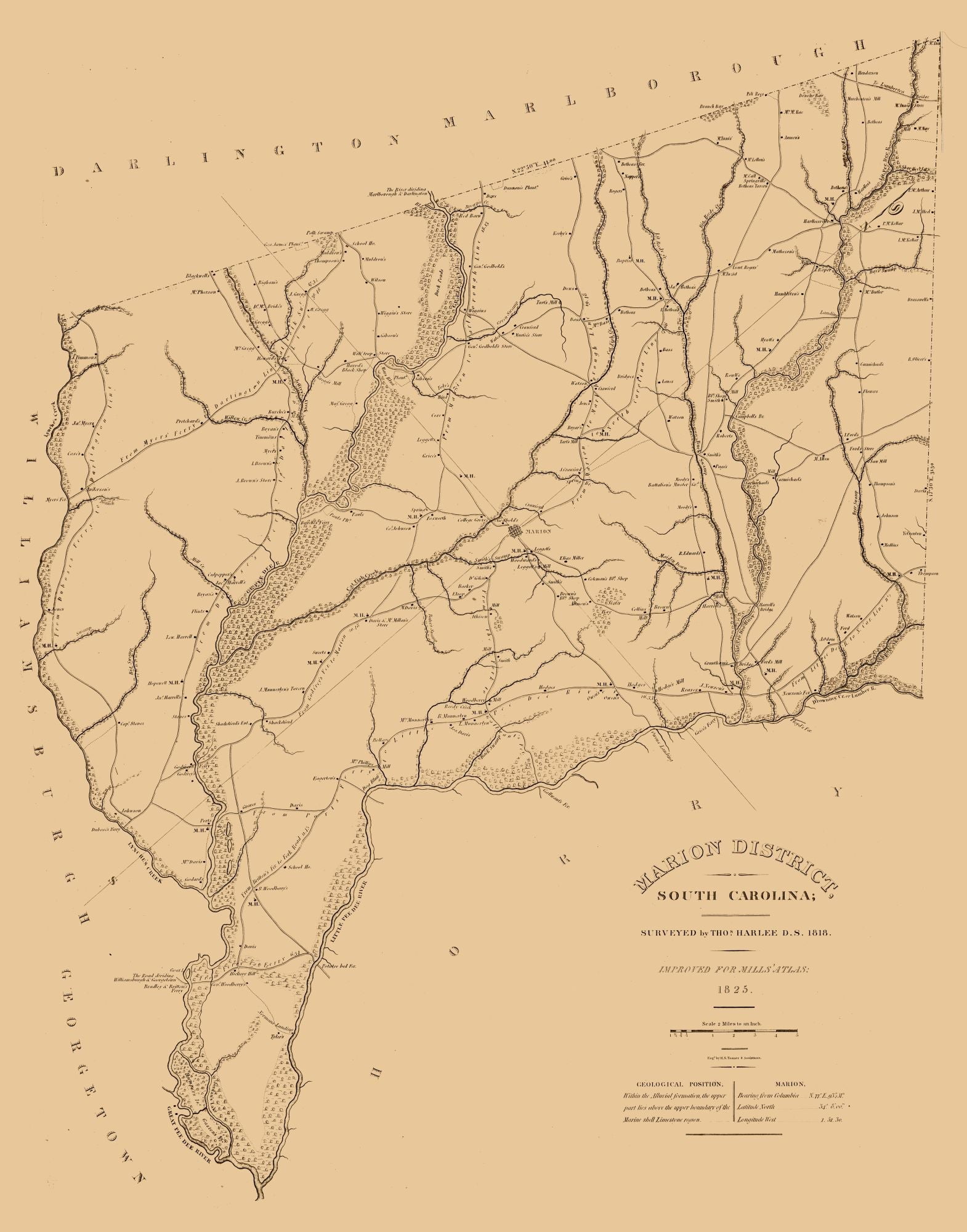 Historic County Map - Marion County South Carolina - Harlee 1825 - 23 x ...