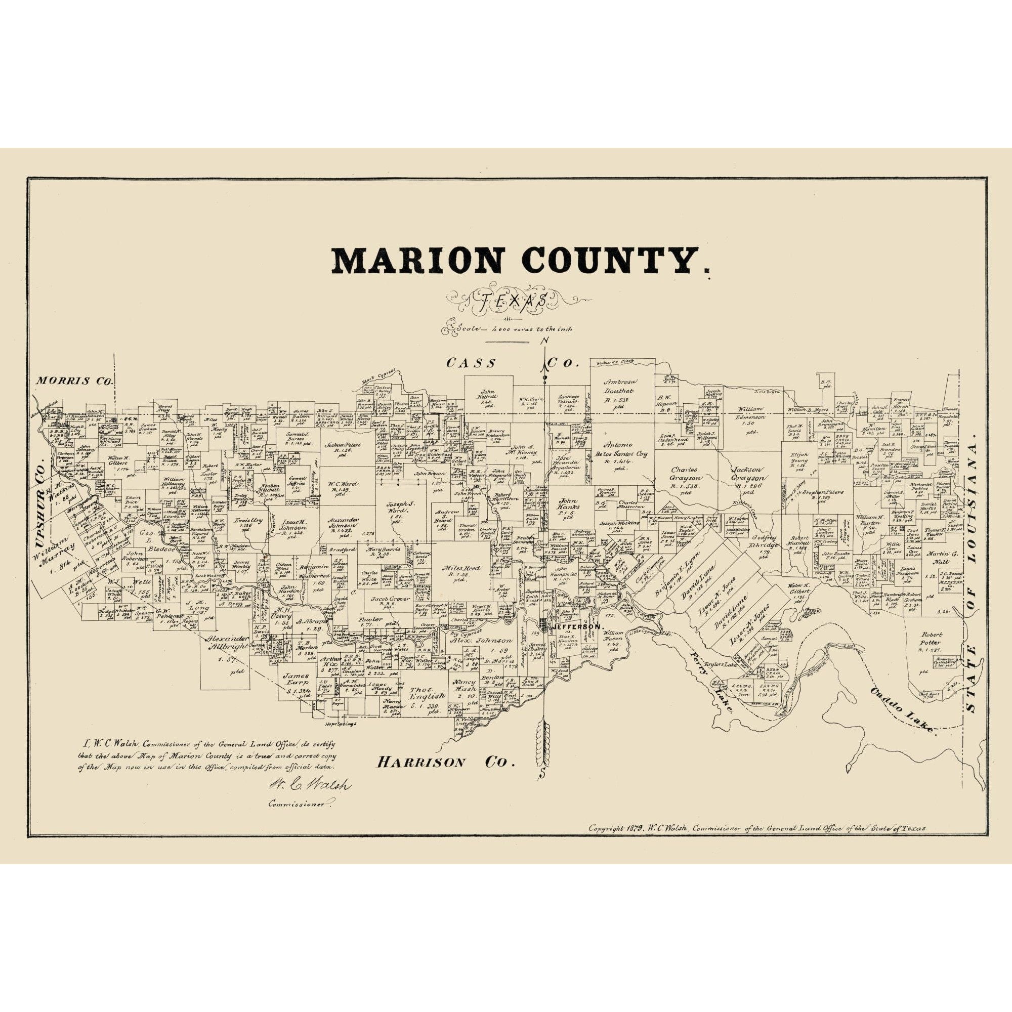 Historic County Map - Marion County Texas - Walsh 1879 - 23 x 32.48 - Vintage Wall Art - Walmart.com