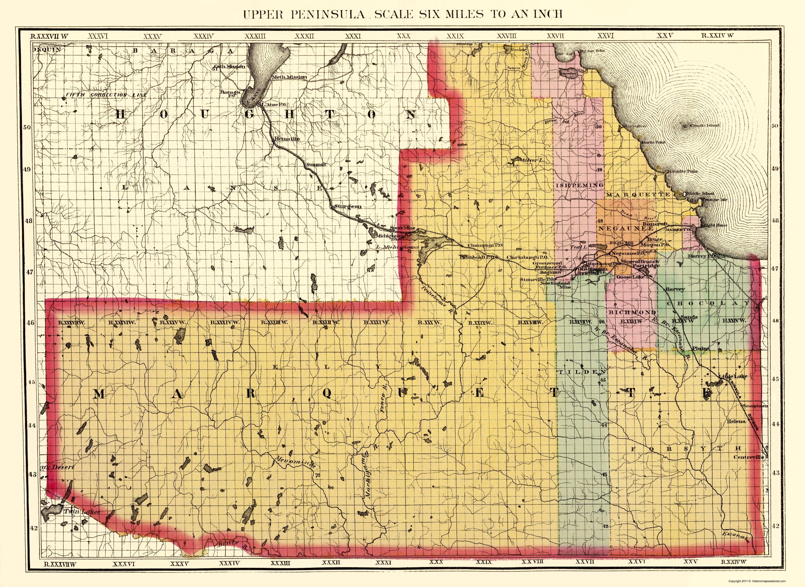 Historic County Map - Marquette County Michigan - Walling 1873 - 23 x ...