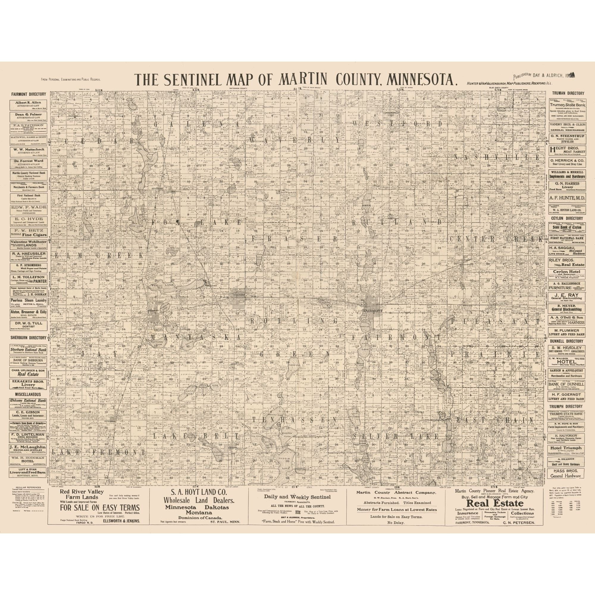 Historic County Map - Martin County Minnesota - Day 1901 - Vintage Wall ...