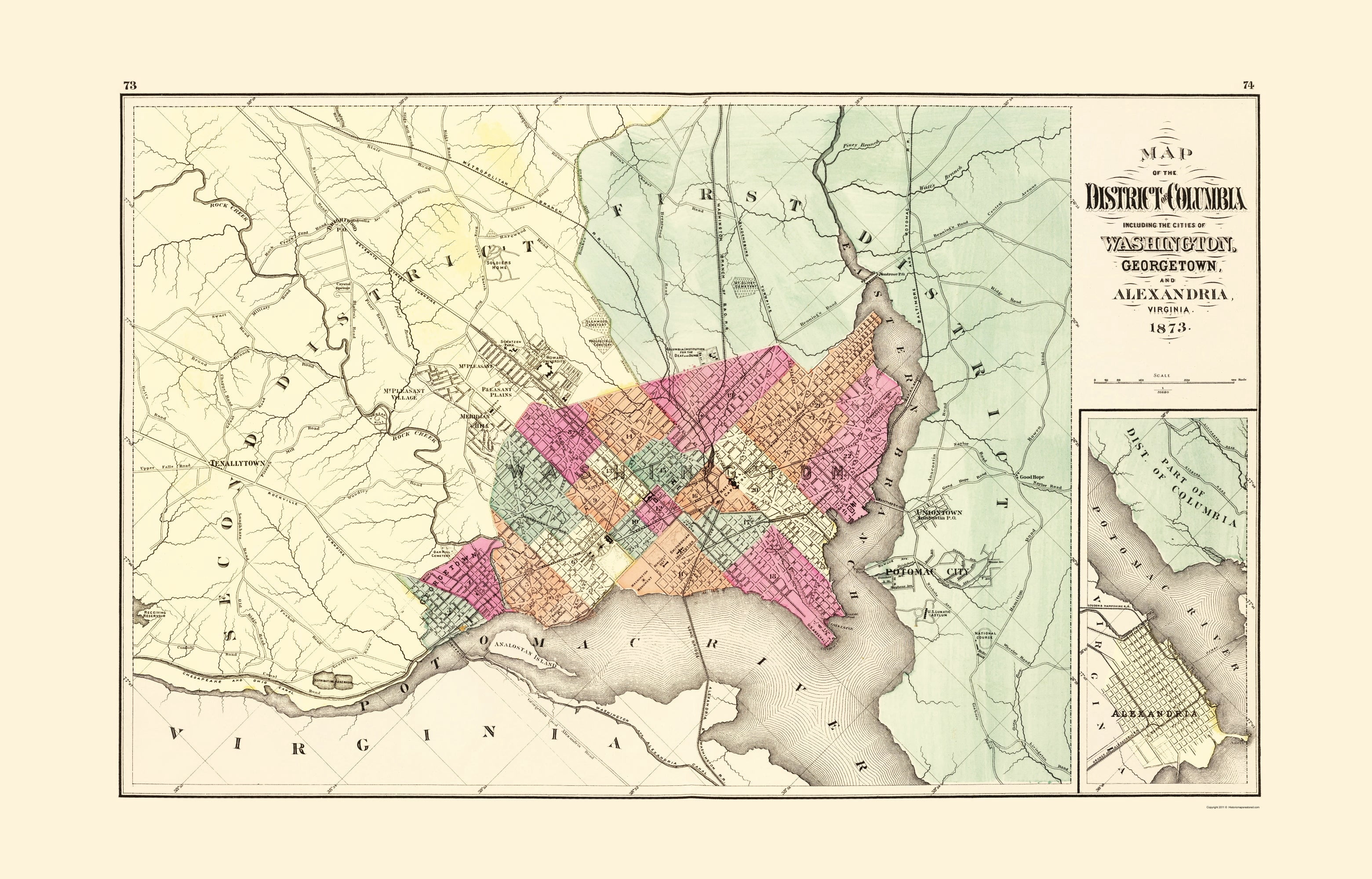 Historic County Map - Maryland Washington DC - Martenet 1873 - 23 x 35 ...