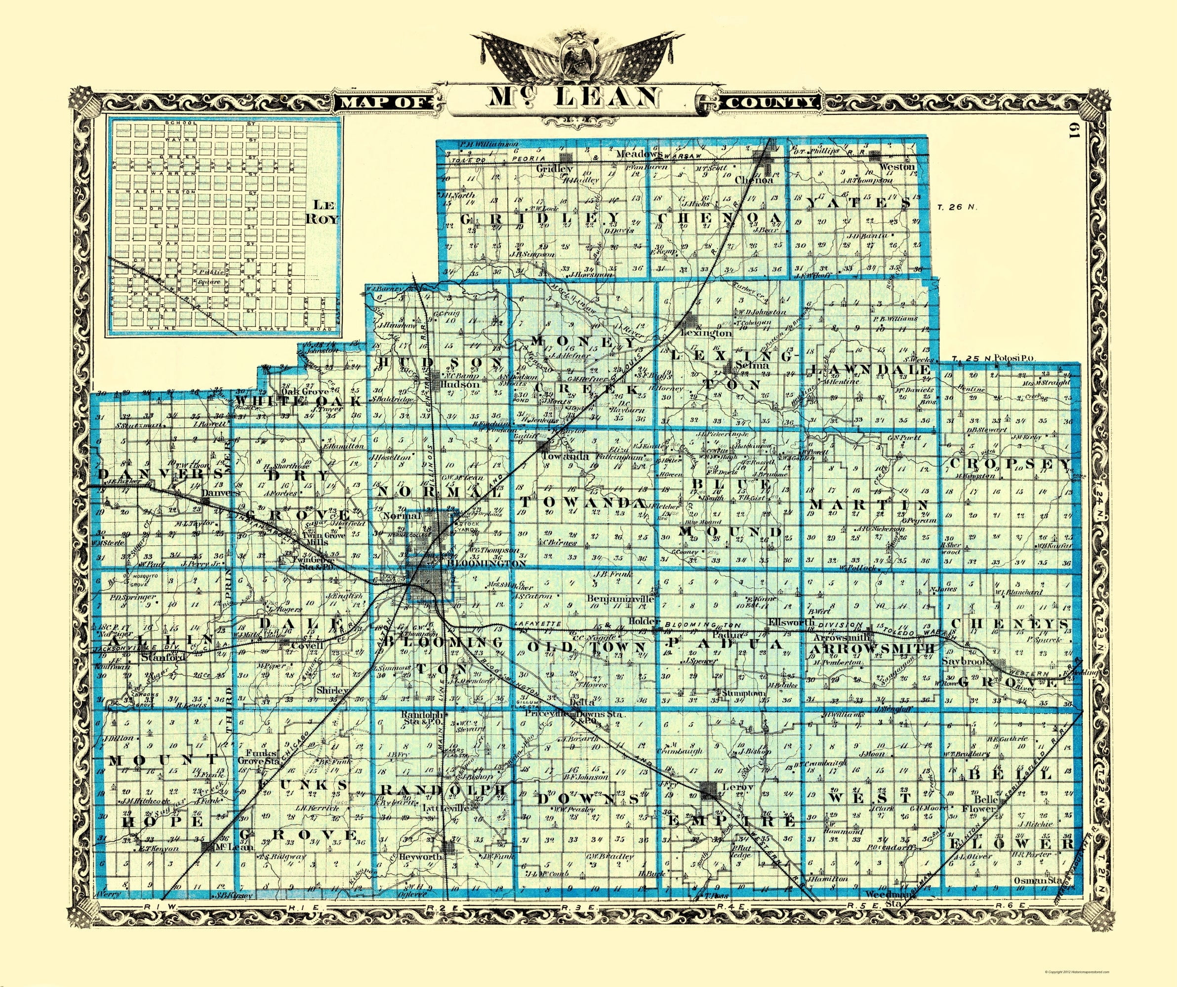 Historic County Map - Mclean County Illinois - Warner 1870 - 23 x 27.41 ...