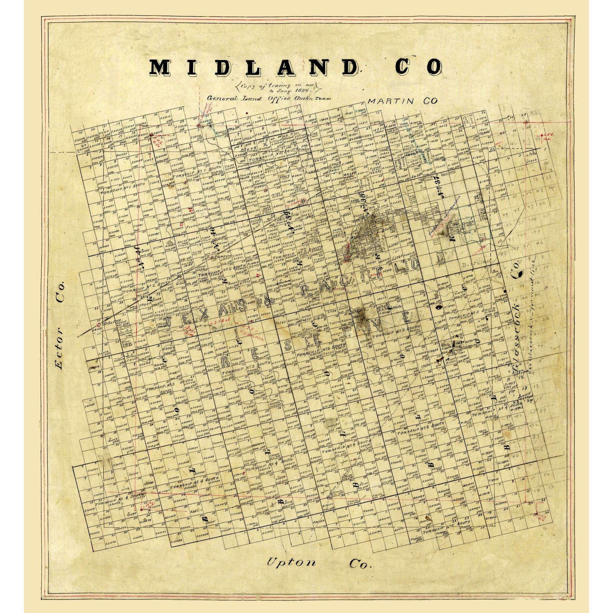 Historic County Map - Midland County Texas - General Land Office 1896 ...