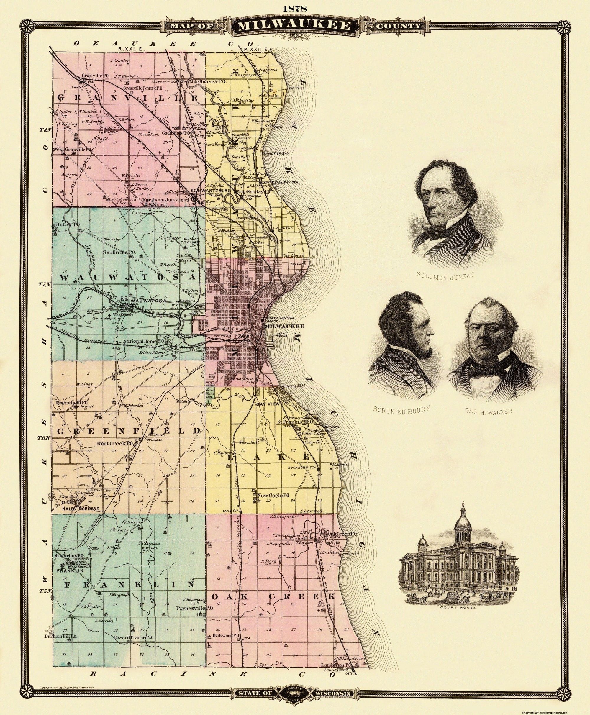 Historic County Map - Milwaukee County Wisconsin - Snyder 1878 - 23 x ...