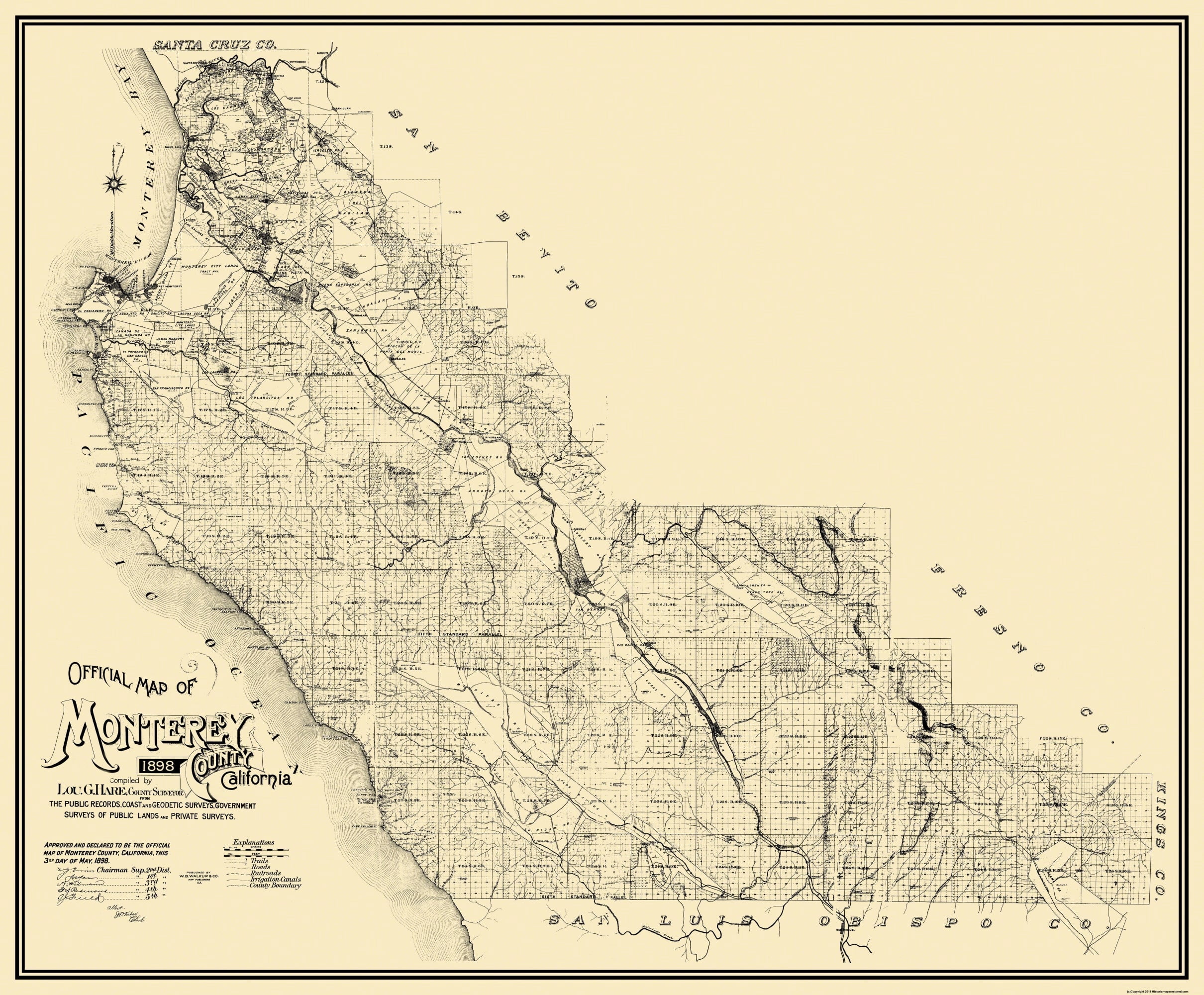 Historic County Map - Monterey County California - Walkup 1898 ...