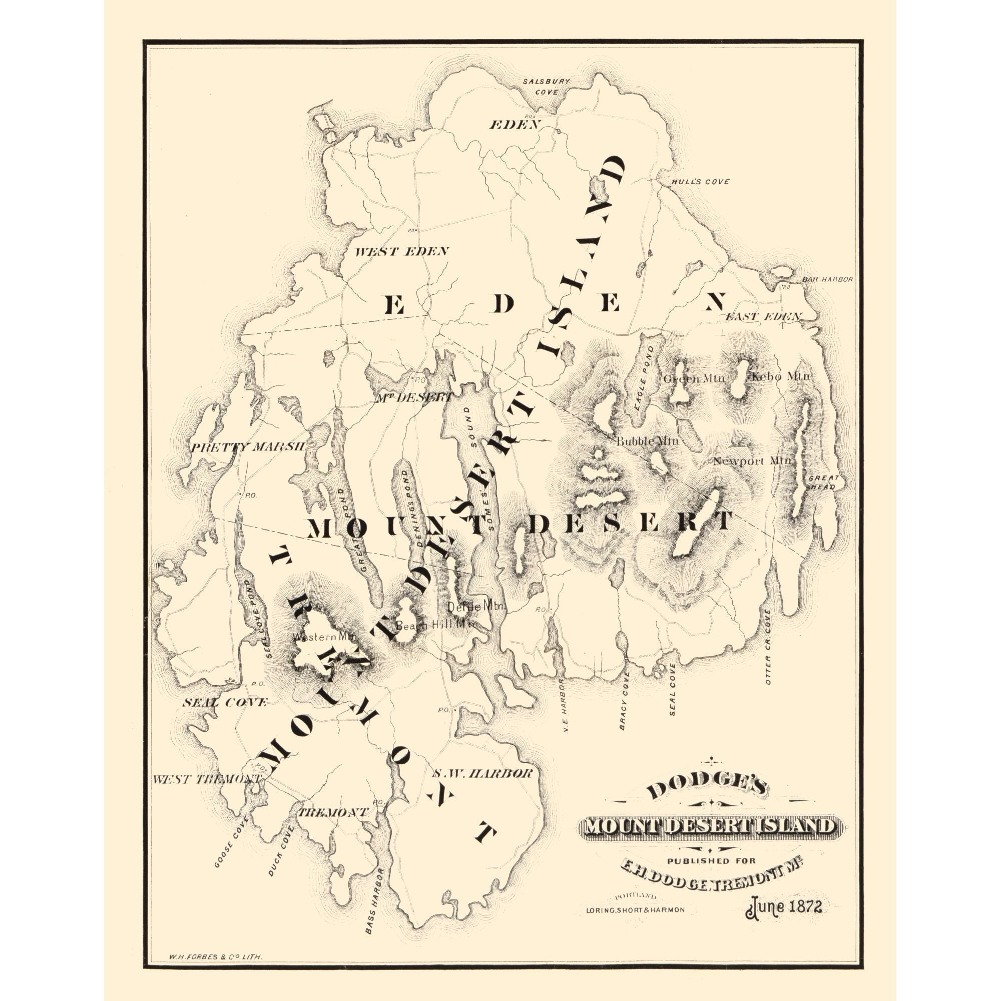 Historic County Map - Mount Desert Island Maine - Dodge 1872 - 23 x 29. ...