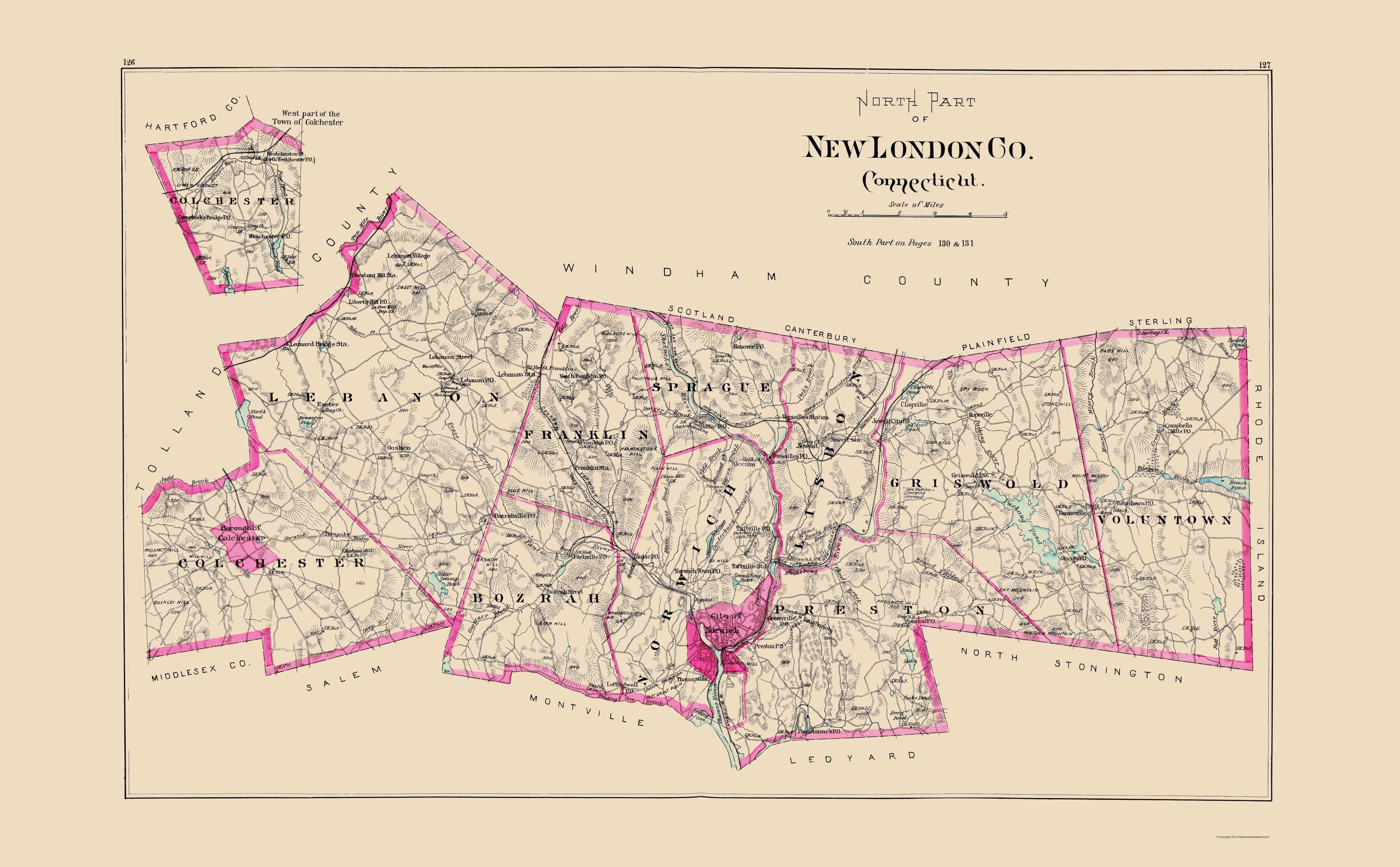 Historic County Map - New London County North Connecticut - Hurd 1893 ...