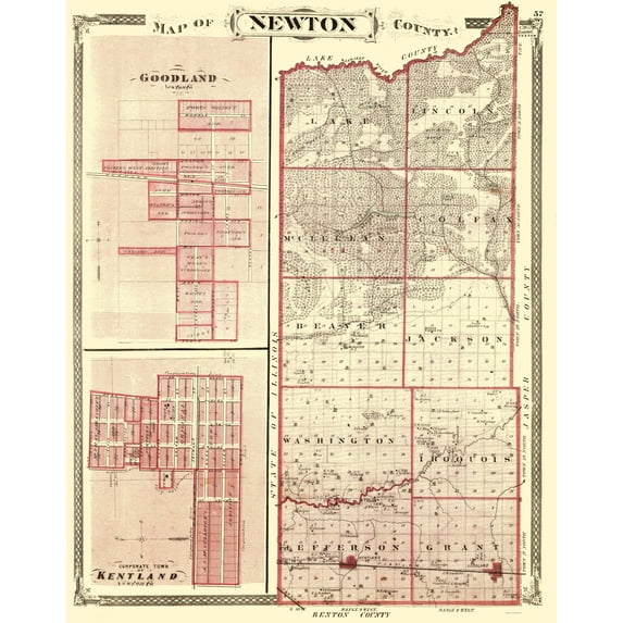 Historic County Map - Newton County Indiana - Baskin 1876 - 23 x 29.19 ...