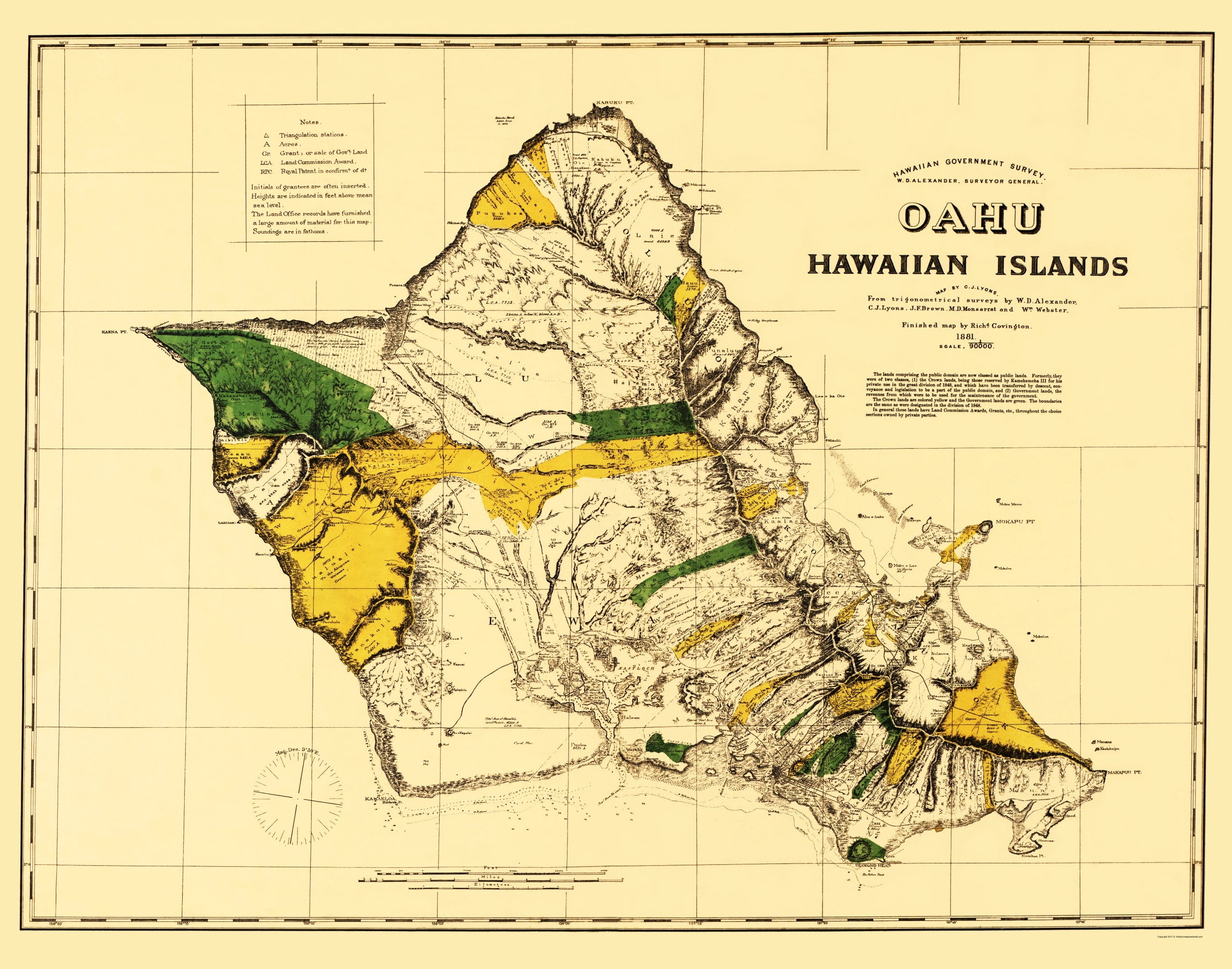 Historic County Map - Oahu County Hawaii - Covington 1881 - Vintage ...