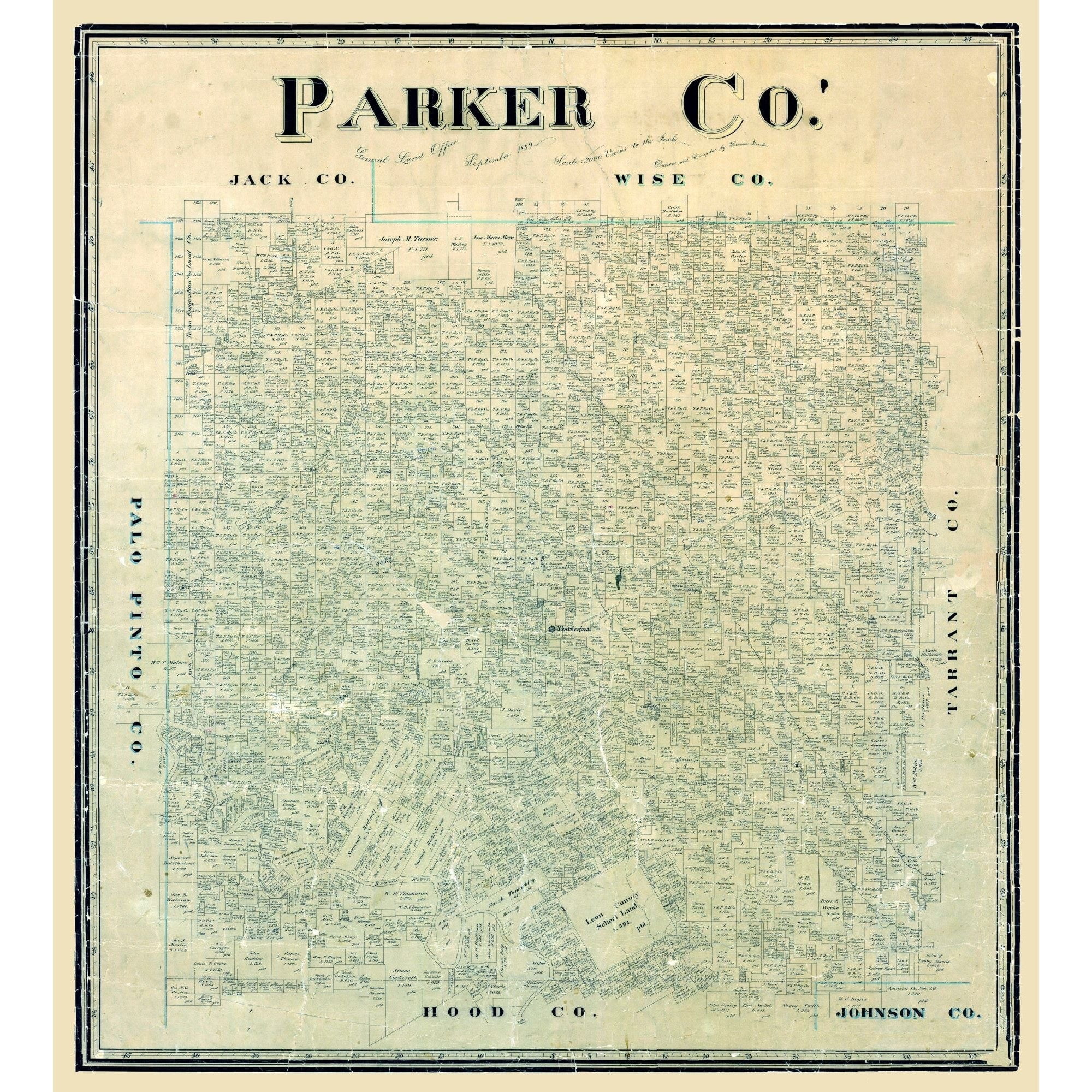 Historic County Map - Parker County Texas - General Land Office 1889 ...